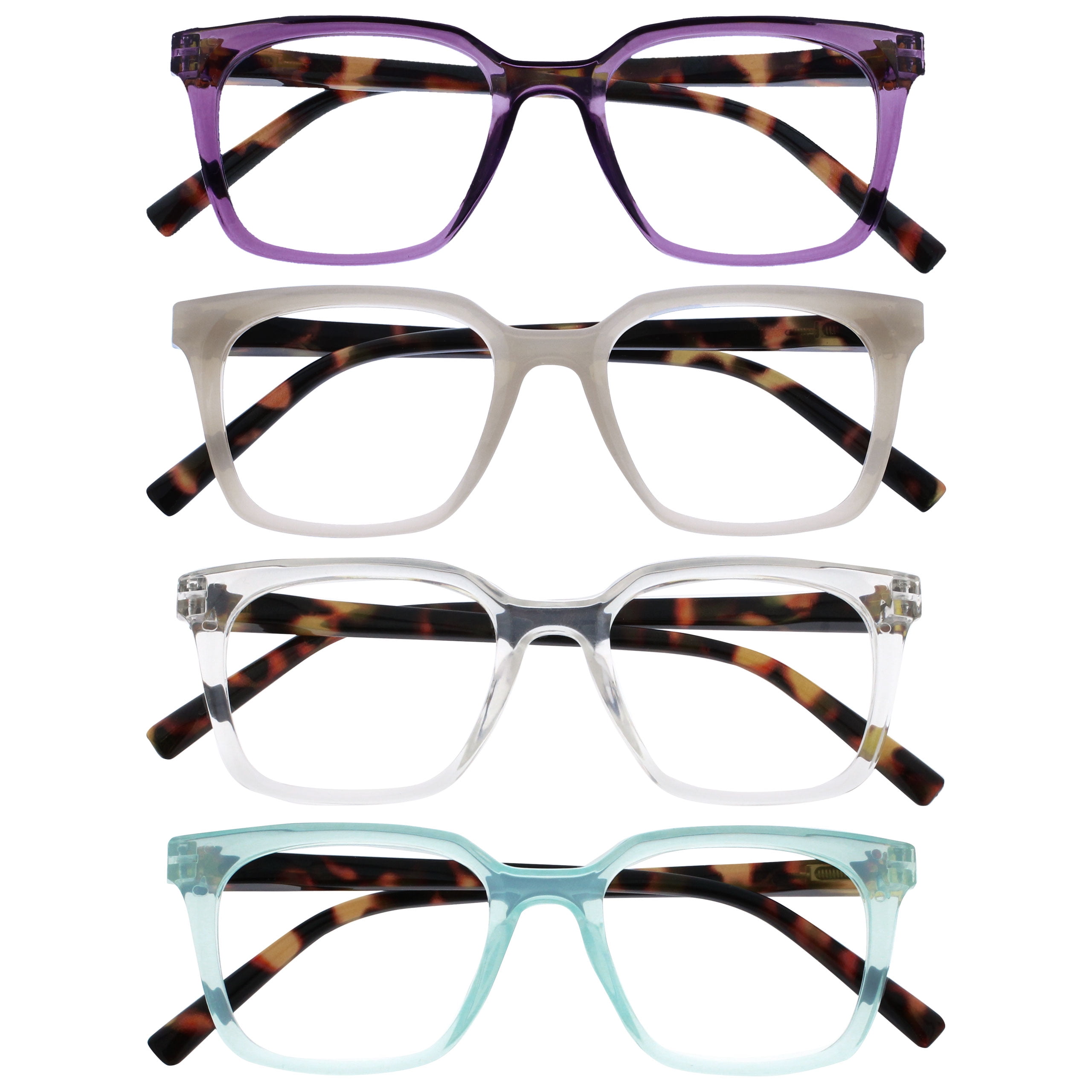 OPULIZE KOI Reading Glasses 4 Pack - Large Rectangular Frame - Purple ...