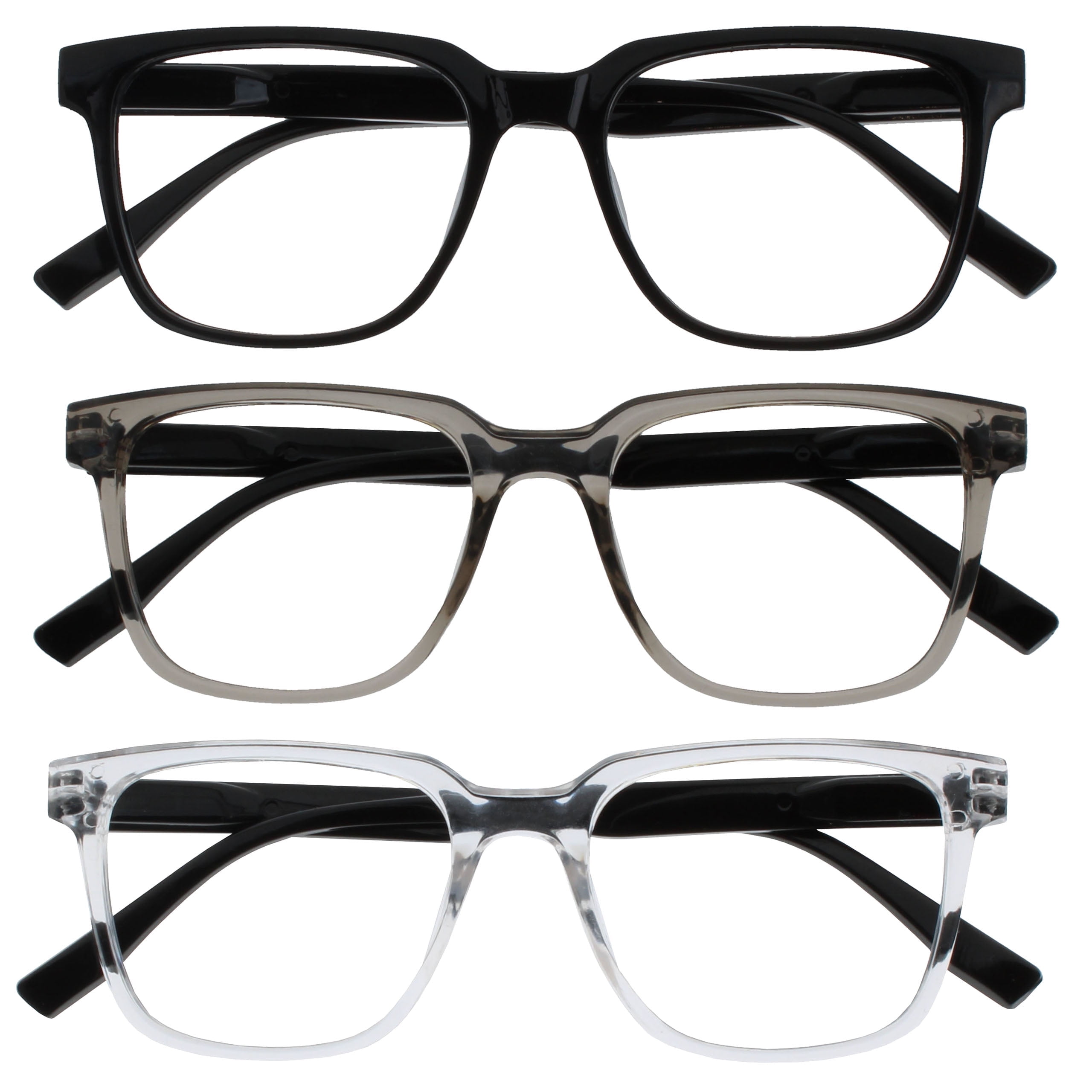OPULIZE LEO Reading Glasses - 3-Pack - Large Rectangular Frame - Black ...