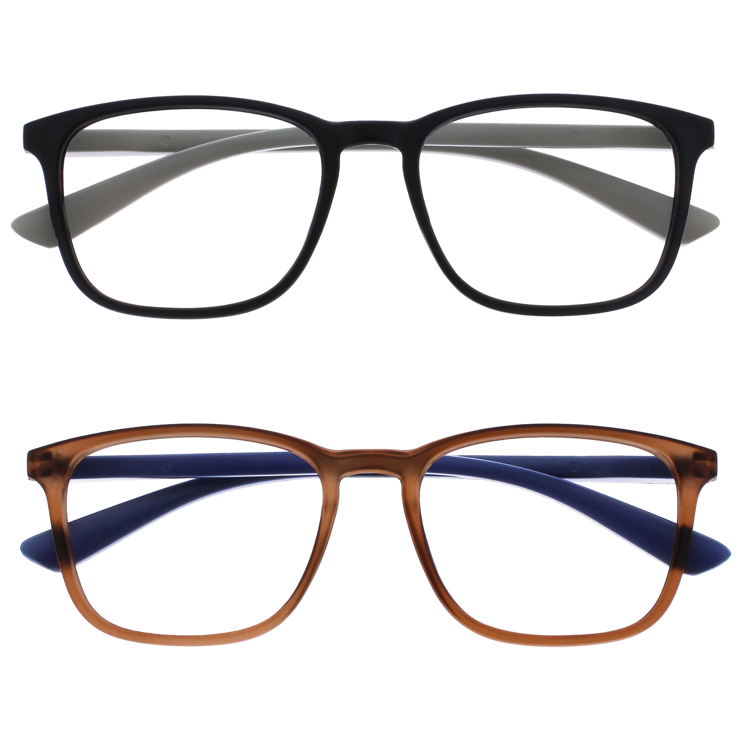 Opulize MAX Reading Glasses 2 Pack, Large Rectangular Matte Black Brown ...
