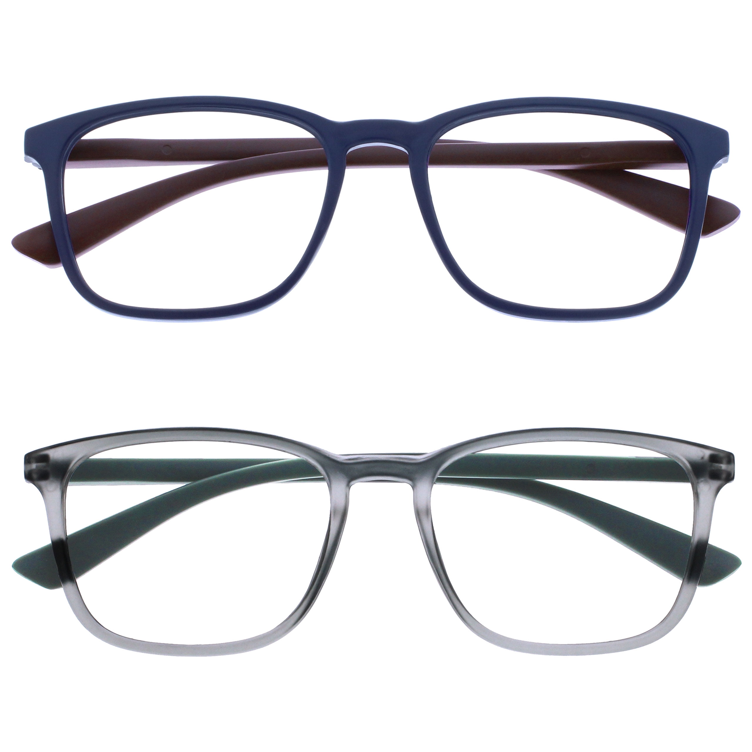 OPULIZE Max Reading Glasses 2 Pack - Classic Large Rectangular Frame - Matt Blue Grey - Men's ...