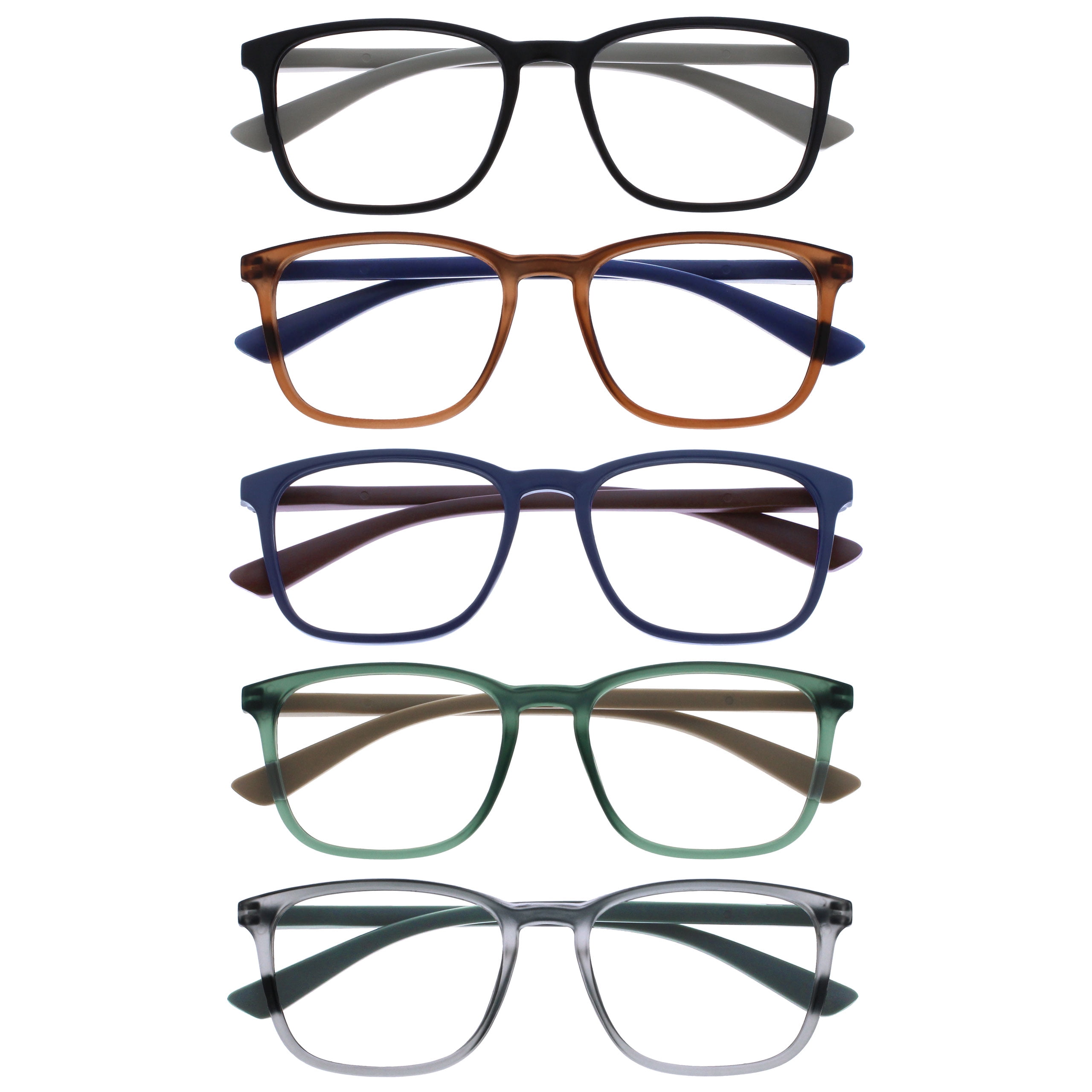 Opulize Reading Glasses 5-Pack, Large Rectangular Matte Frames, Spring ...