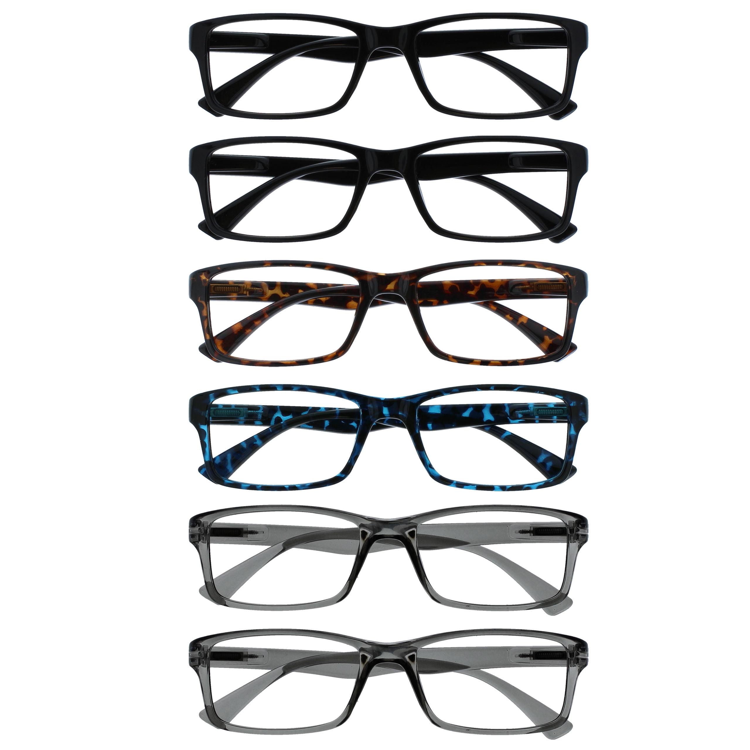 OPULIZE Pep Reading Glasses 6 Pack Classic Everyday Rectangular Frame ...