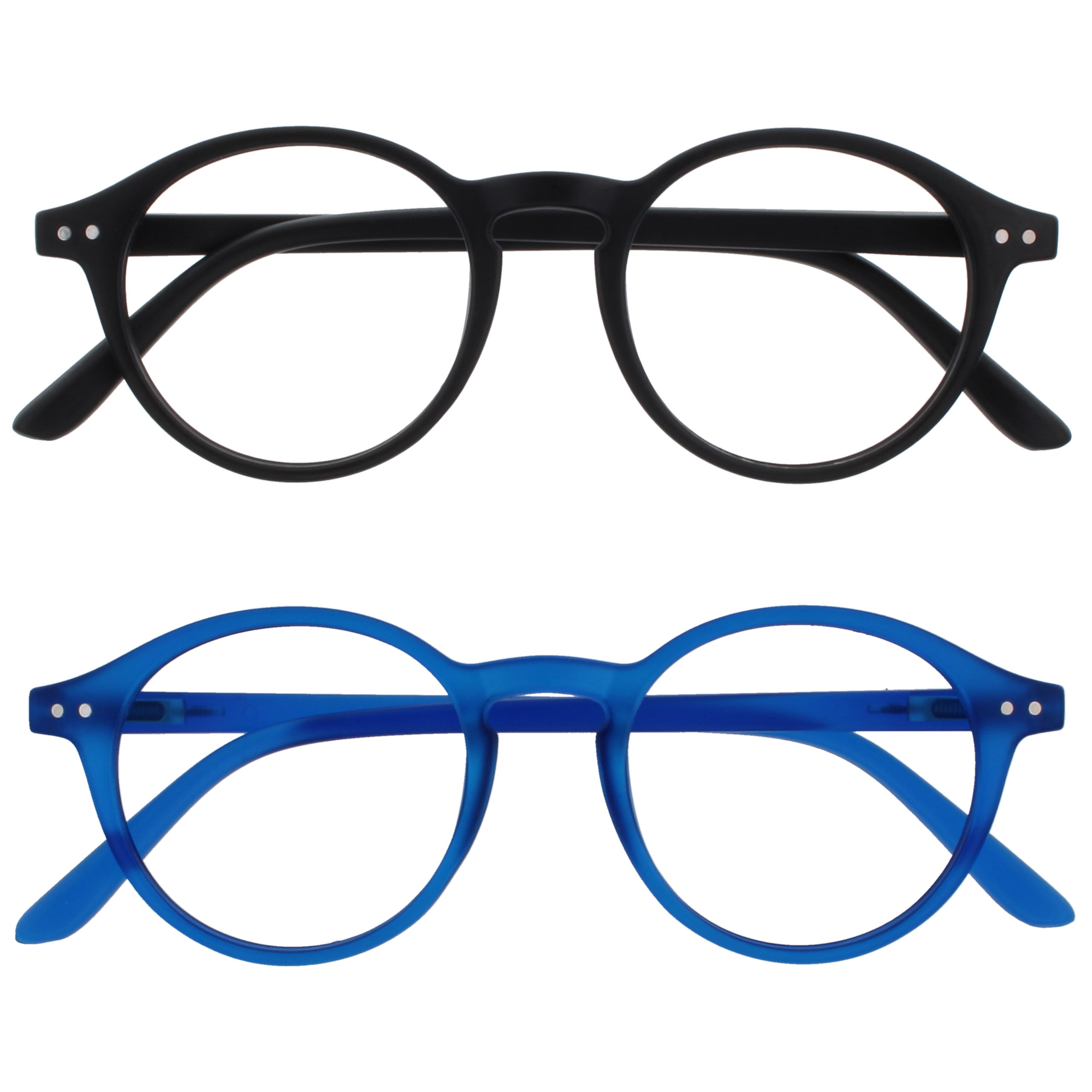 OPULIZE REY Reading Glasses - 2-Pack - Retro Round Frame - Matte Black, Blue - Mens Womens ...