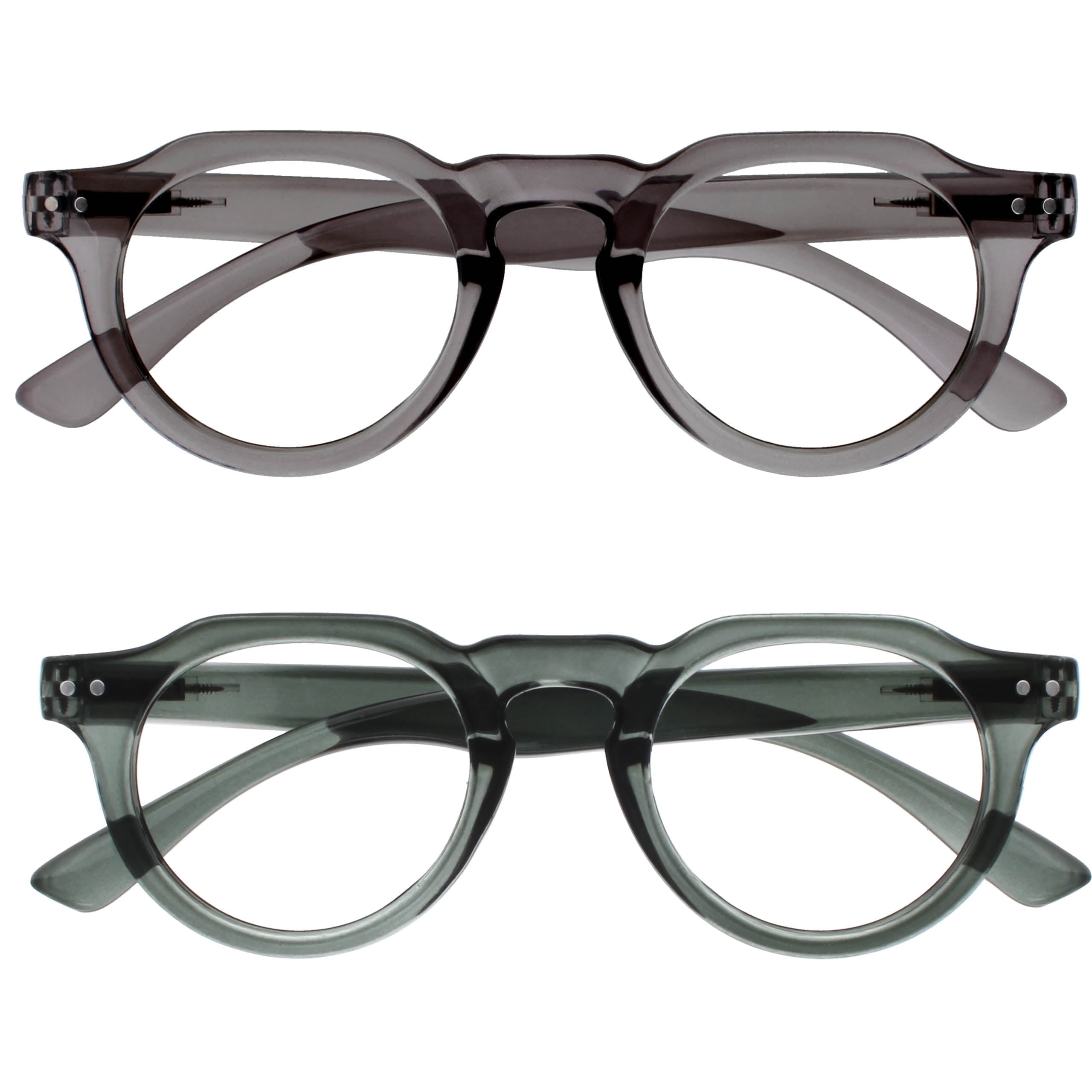 OPULIZE RIO Blue Light Blocking Reading Glasses - 2-Pack - Flat Top Frame - Green, Gray - Mens ...