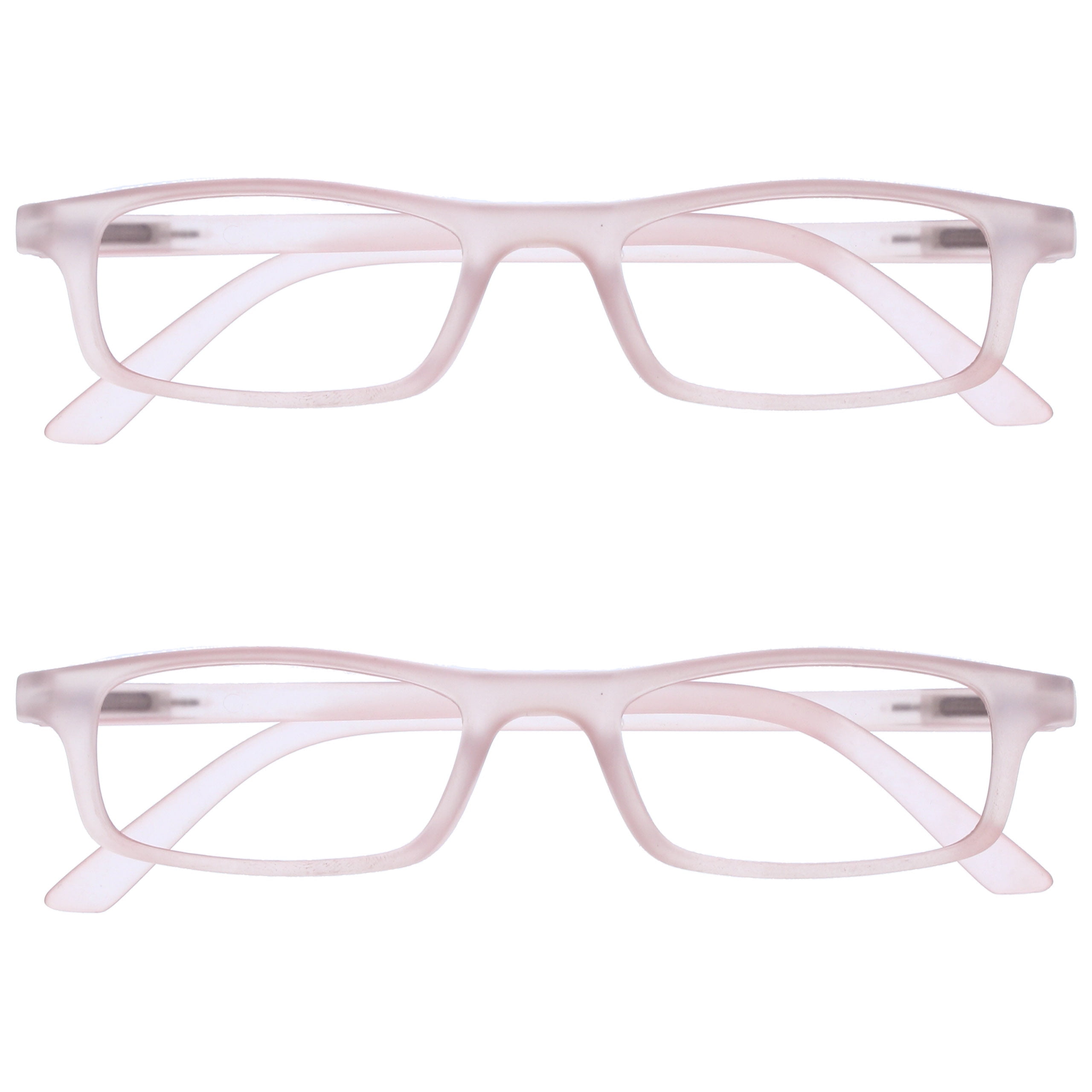 OPULIZE TED Reading Glasses 2 Pack Narrow Matte Lightweight Frame Transparent Baby Pink Spring ...