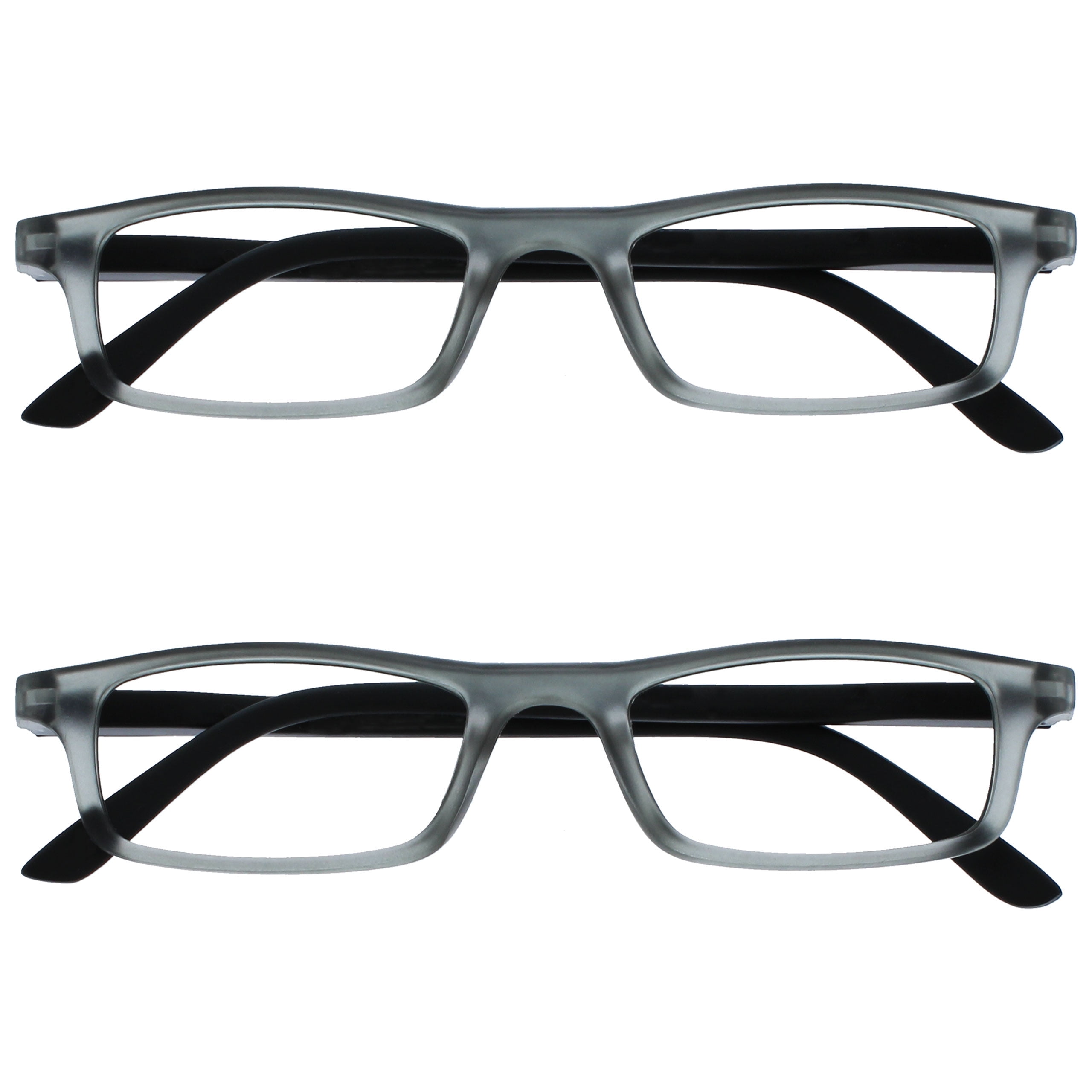 OPULIZE TED Reading Glasses 2 Pack Narrow Matte Lightweight Frame Transparent Gray Spring Hinges ...