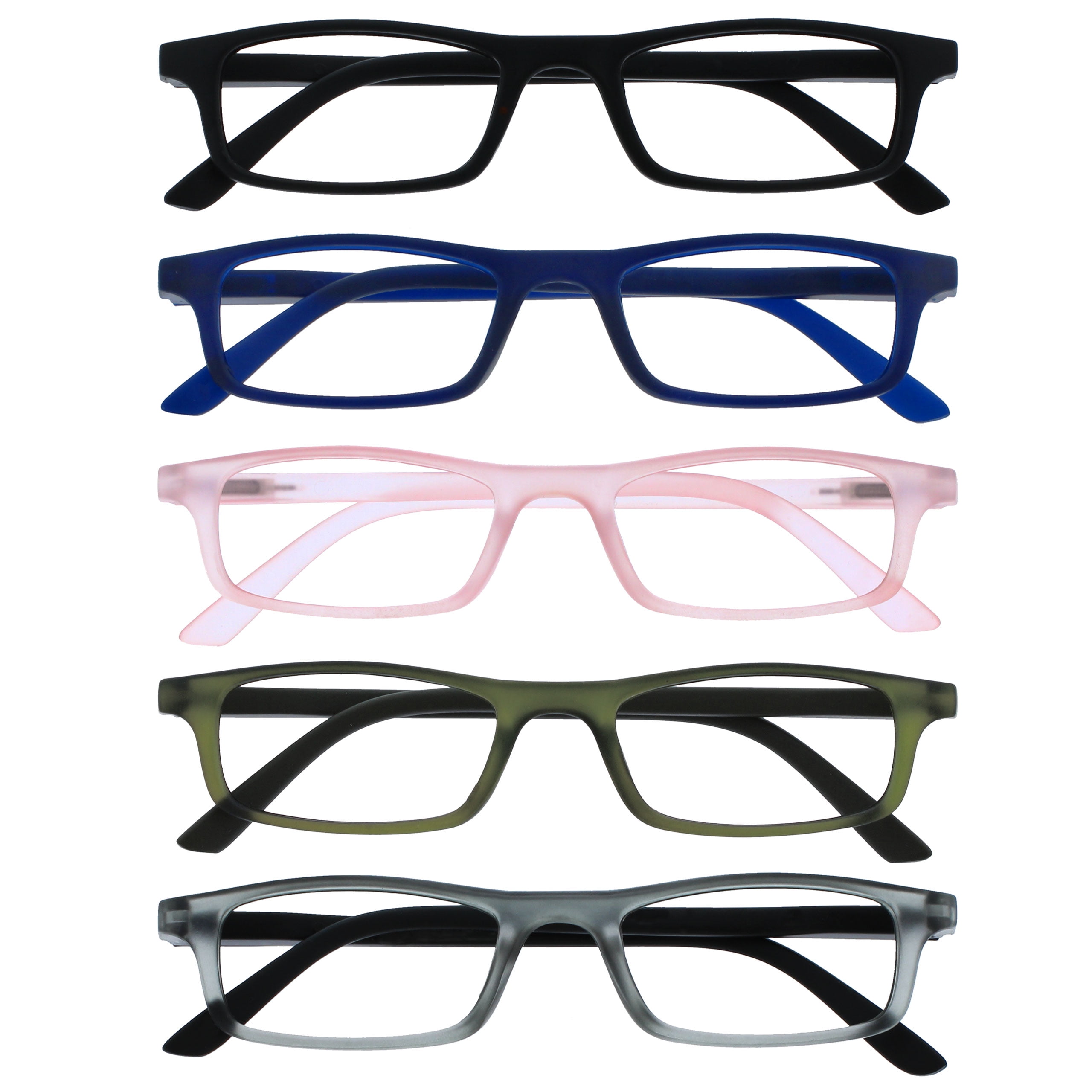 OPULIZE TED Reading Glasses - 5 Pack - Narrow Lightweight Frame - Black ...