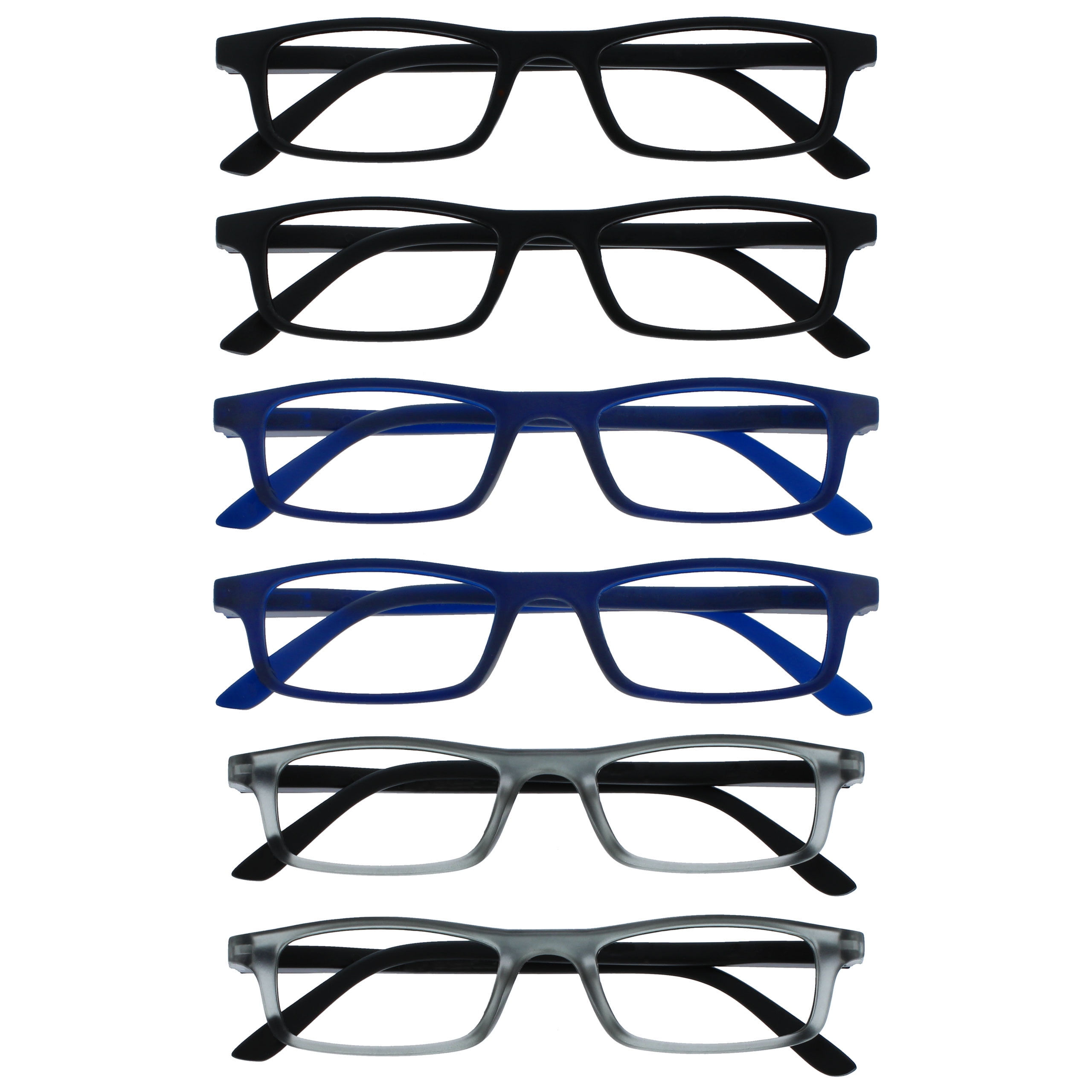 OPULIZE TED Reading Glasses - 6 Pack - Rectangular Frame - Black, Blue ...