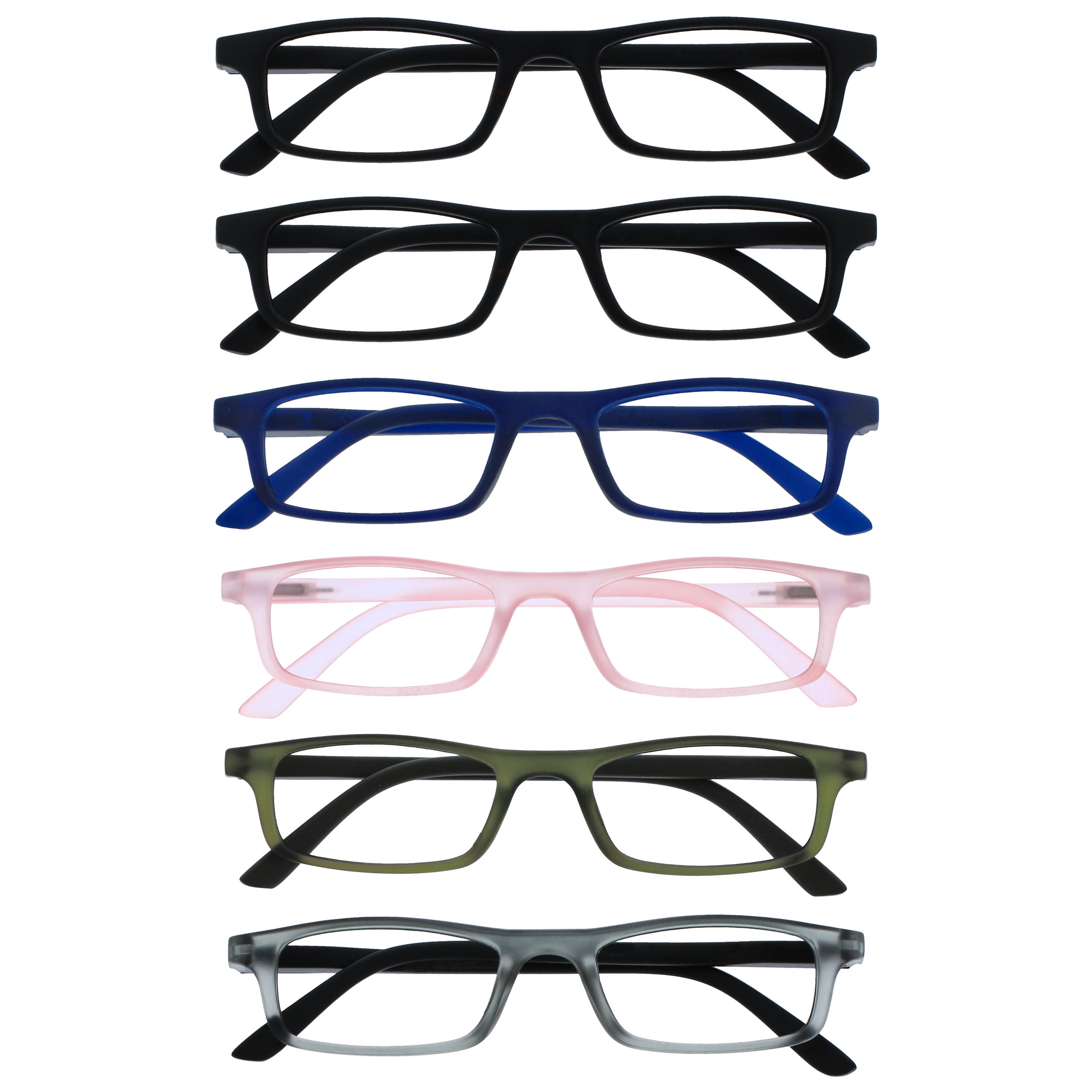 OPULIZE TED Reading Glasses - 6 Pack - Rectangular Frame - Black, Blue ...