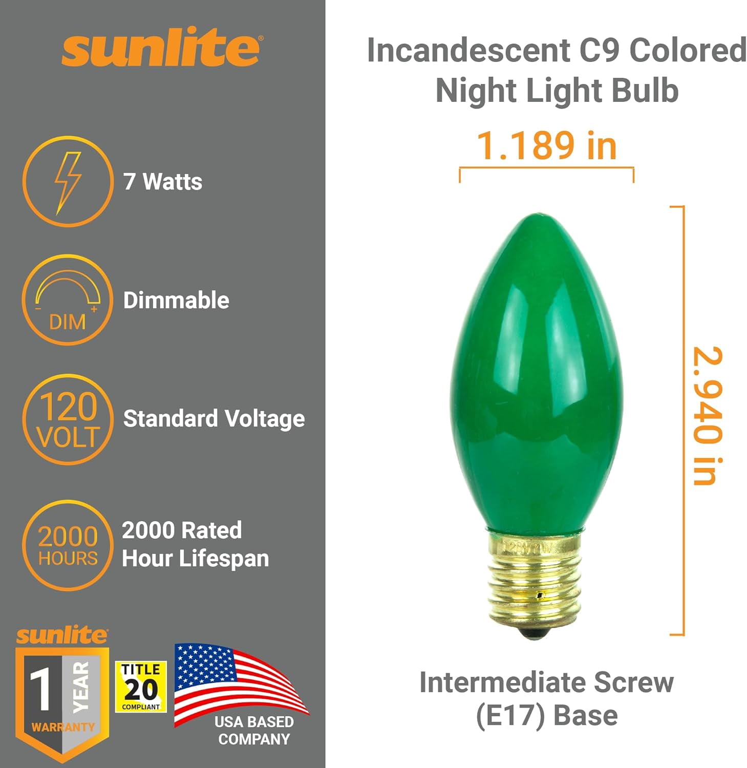 OPVM-01295-SU Incandescent C9 Colored Bulbs, Holiday Decorative Bulb 7 ...