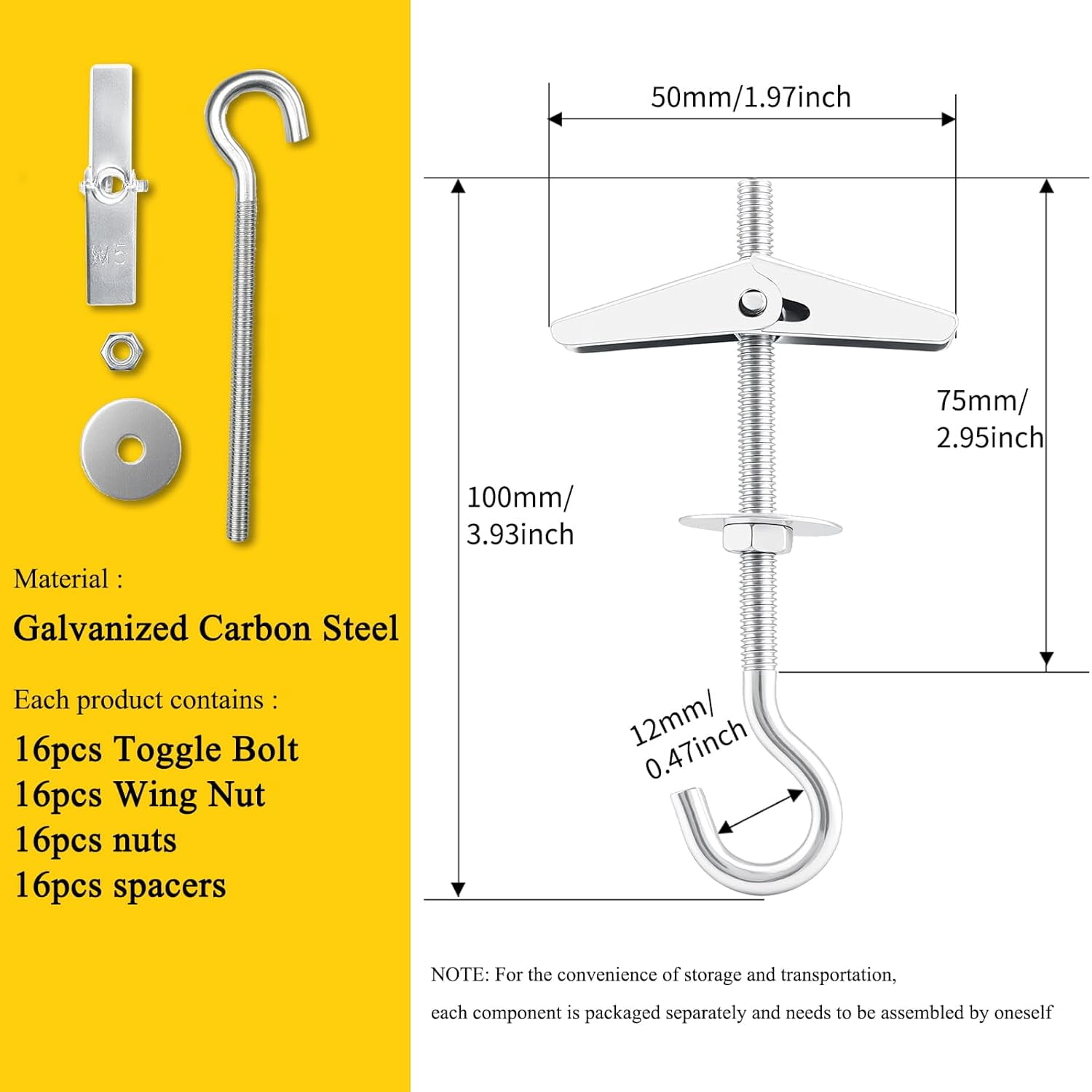 OPVM-1/5" Heavy Duty Hook Toggle Bolts Set - 16 Packs Swag Hooks for ...