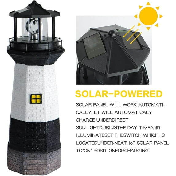 OPVM-11'' Solar Powered Lighthouse Garden Light Solar Lighthouse Statue ...