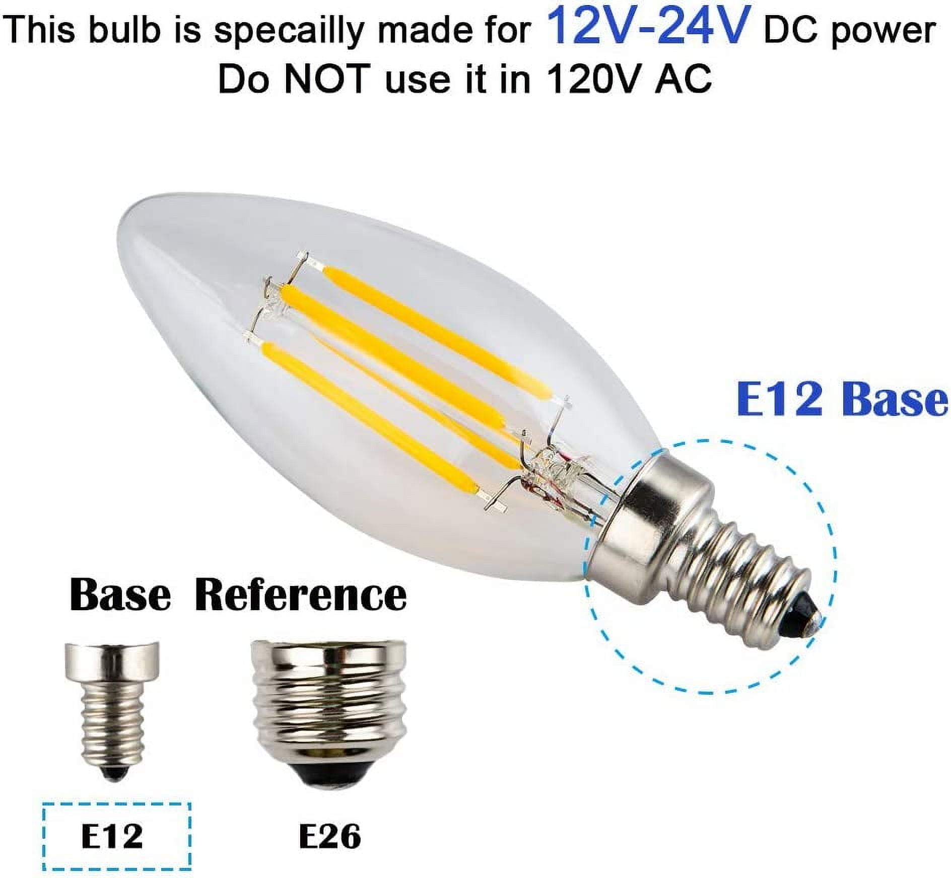 OPVM-12V/24V DC LED Candle Bulb, Dimmable with 12V DC Dimmer, 4W 400Lm ...
