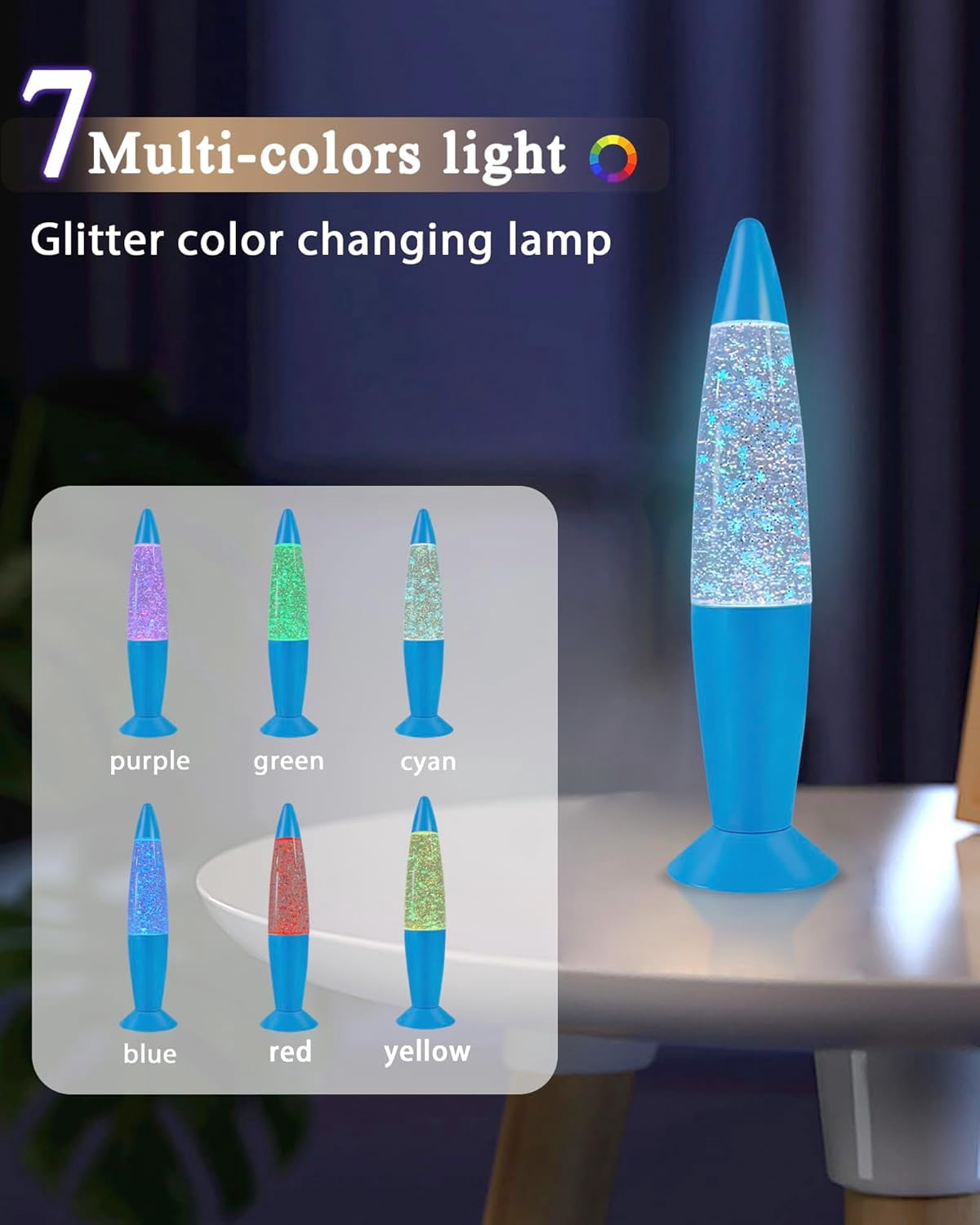 OPVM-13 Inches Blue Glitter Lamp with Hexagonal and Pentagonal Sparkles ...