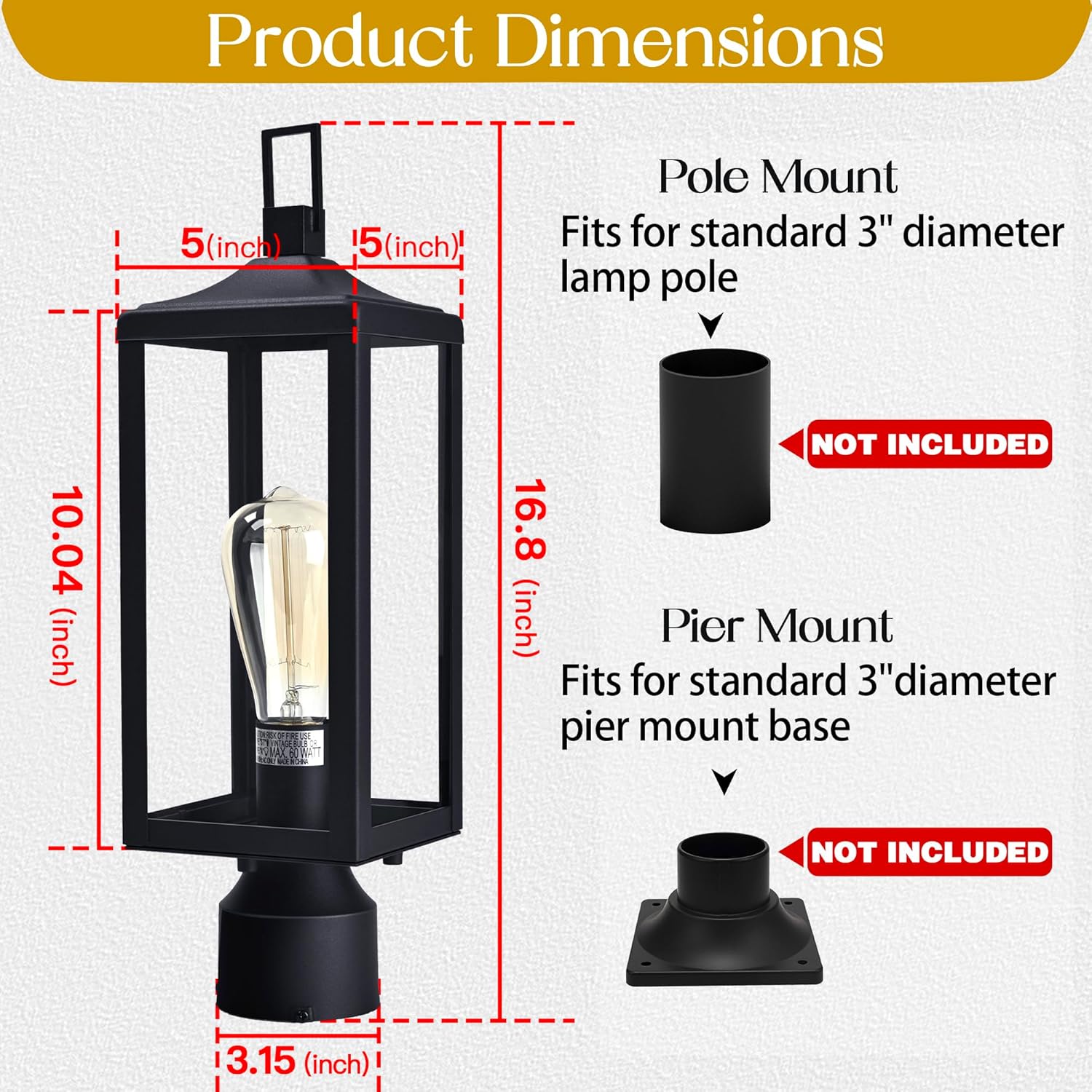 OPVM-17 Inch Outdoor Lamp Post Light Fixture, Exterior Pillar Lights ...
