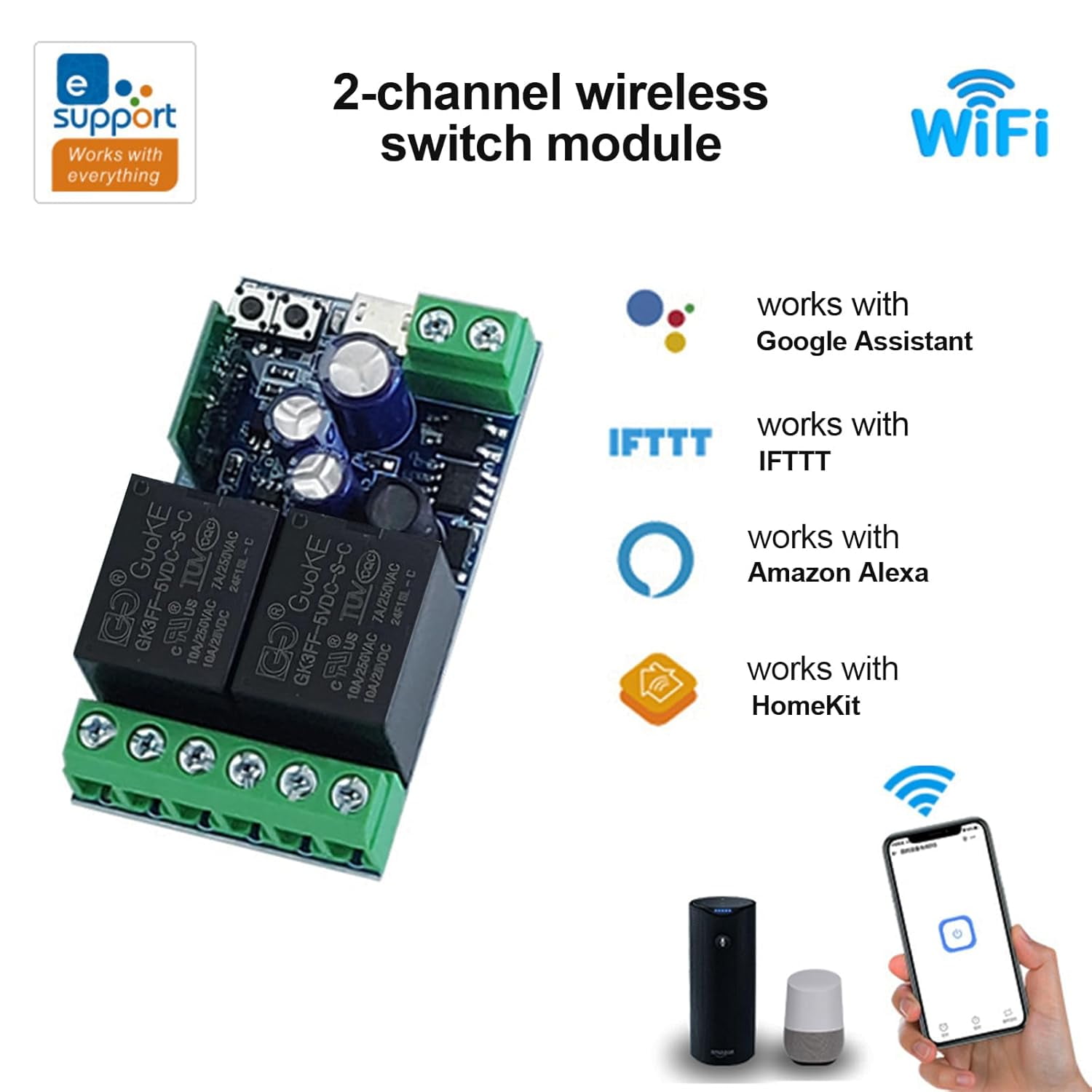 OPVM-2 Channels WiFi Smart Switch, DC 5V 12V 24V 36V Passive Output ...