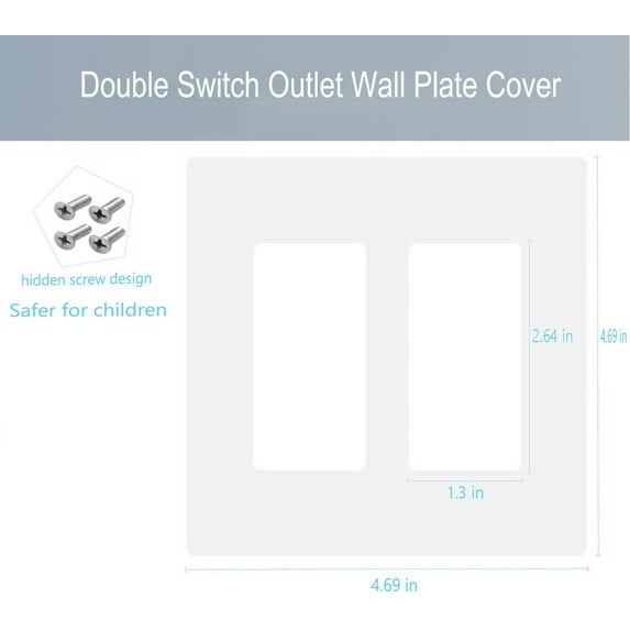 OPVM-2-Gang Screwless Decora Wall Plate Cover Double Switch Outlet Electrical Faceplate for ...