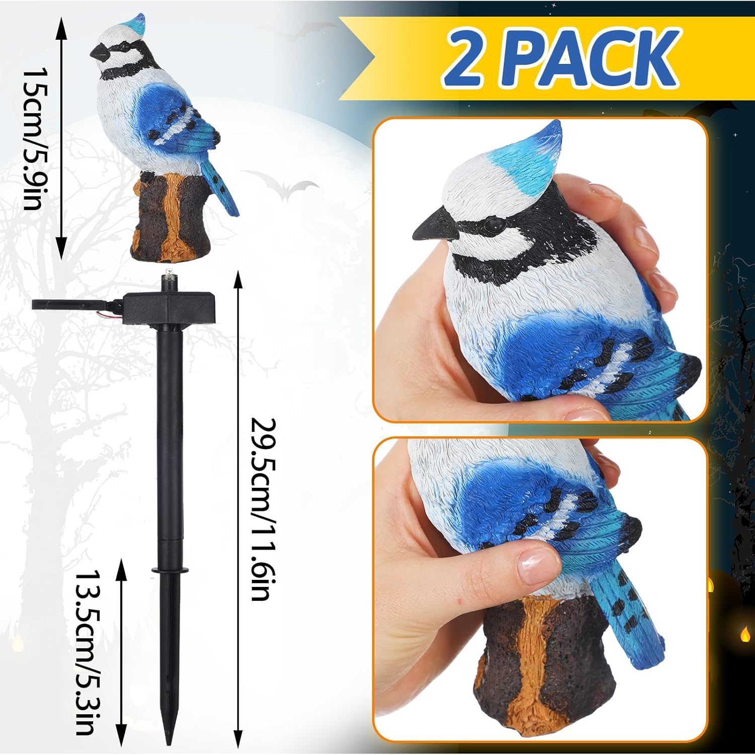 OPVM-2 Pack Blue Jay Solar Lights Blue Jay Outdoor Decor Bluebird Solar ...