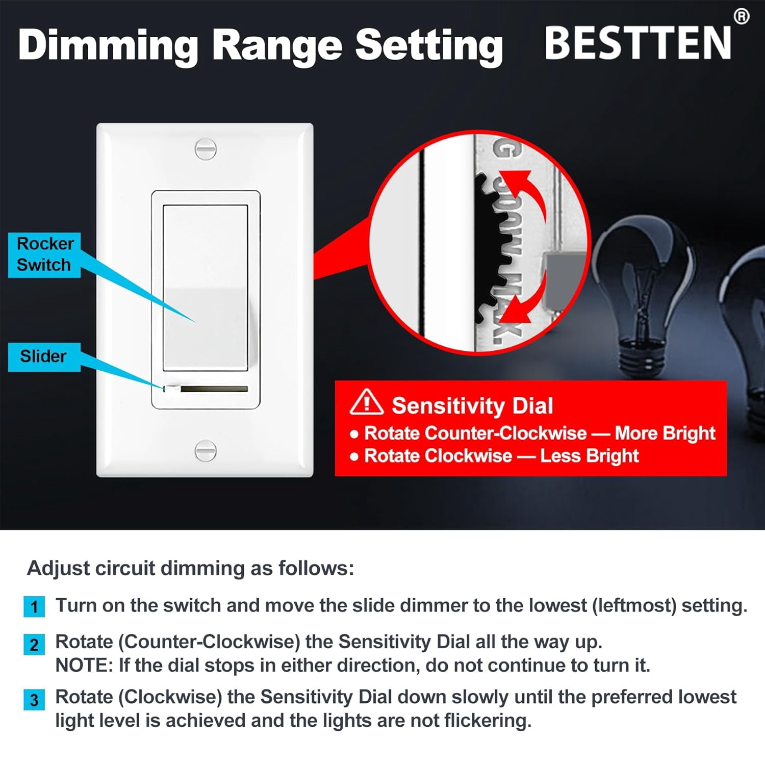 OPVM-2 Pack Dimmer Light Switch, Universal Lighting Control, Single ...