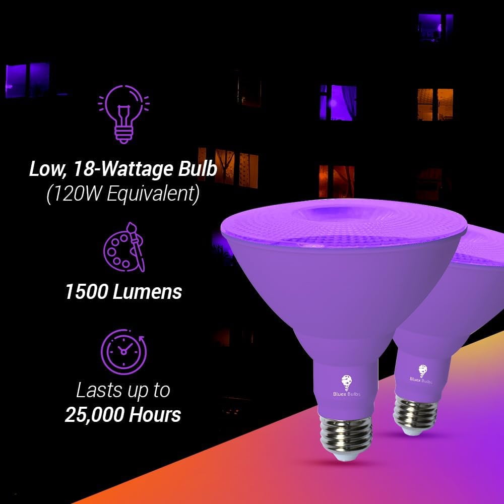 OPVM-2 Pack LED Par38 Flood Purple Light Bulb - 18W (120Watt Equivalent ...