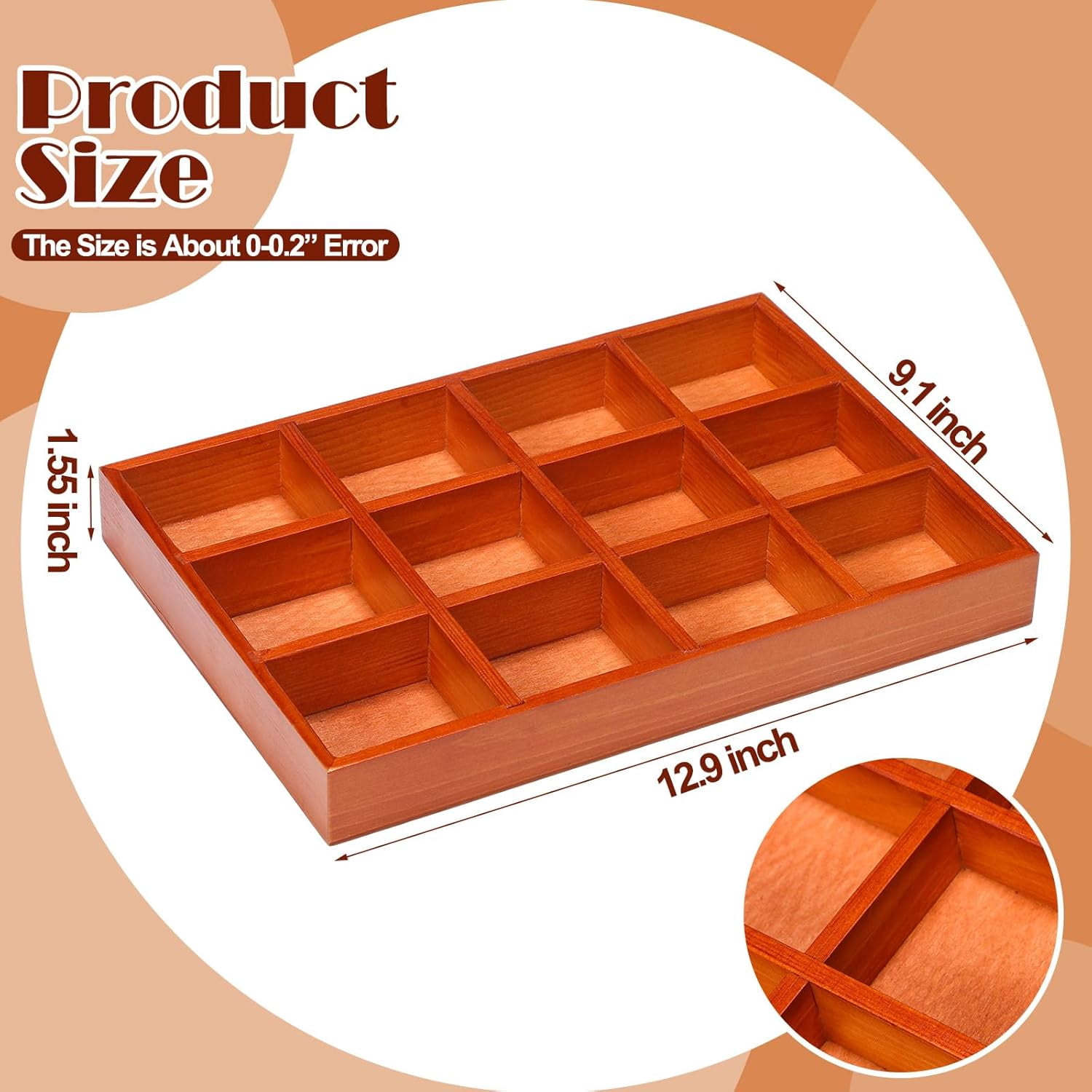 OPVM-2 Pack Wooden Drawer Organizer with 12 Compartments 12 Grid ...