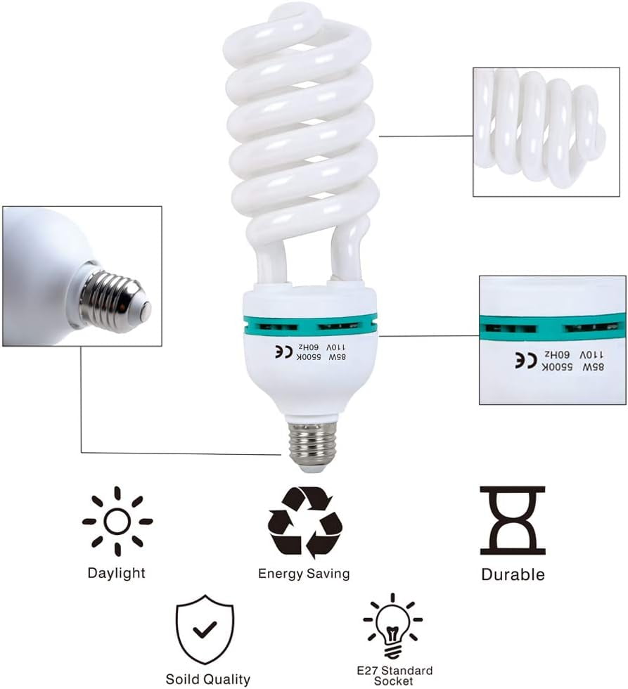 OPVM-2 x 85W Light Bulb 5500K CFL Daylight Spiral Softbox Bulb in E27 ...