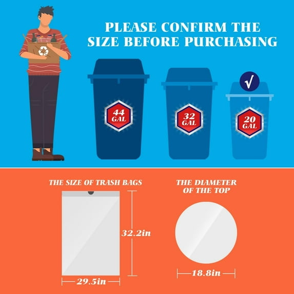 OPVM-20 Gallon Large Drawstring Trash Bags 120 Counts, Fit 20-21 Gal ...