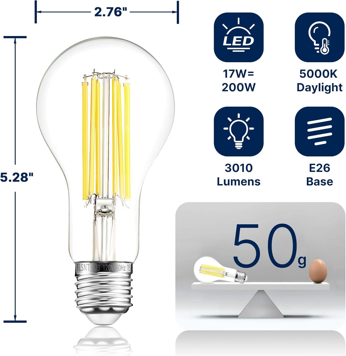 OPVM-200W Equivalent A23 LED Light Bulbs, Efficient 17W, 3010Lumens ...