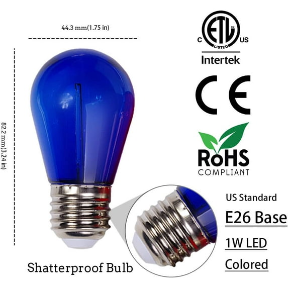 OPVM-24-Pack S14 Colored LED String Light Bulbs Replacement, E26 Base ...