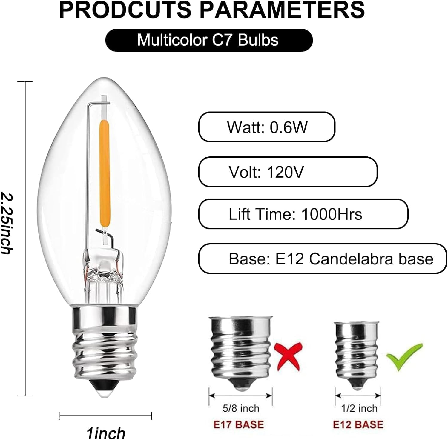 OPVM-25 Pack C7 Clear LED Replacement Bulbs,0.6W Clear Glass LED Bulbs ...