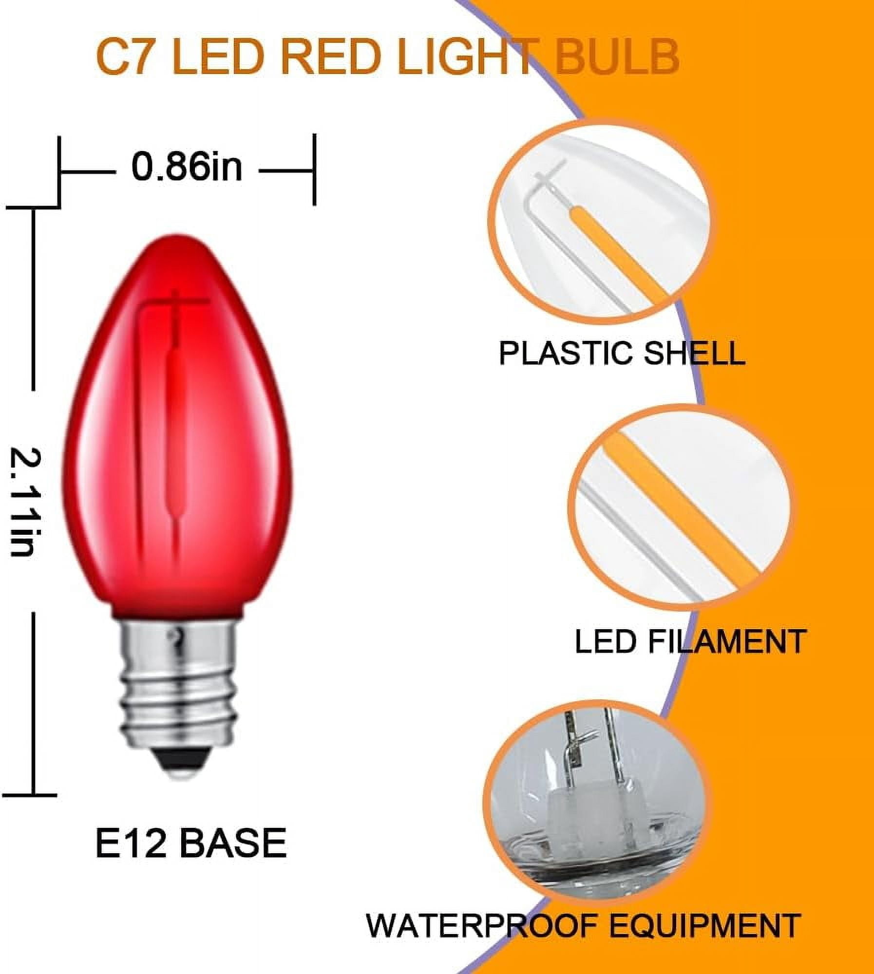 OPVM-25 Pack C7 Red Led Replacement Christmas Light Bulb, C7 E12 Base ...