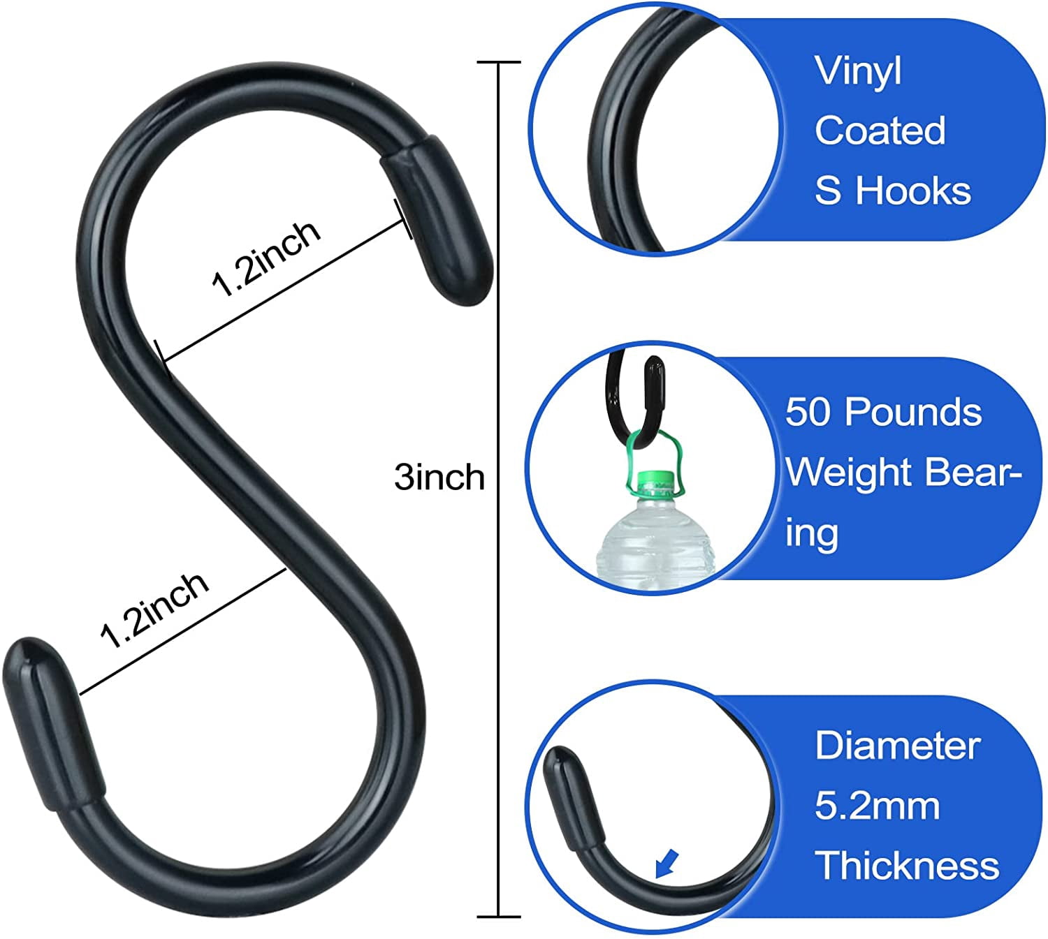 OPVM-3 Inch Vinyl Coated S Hook,S Hooks for Hanging Plants ,10 Pack Non ...