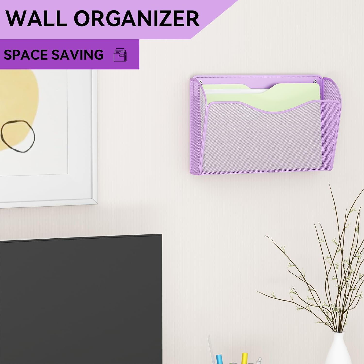OPVM-3 Single Pocket Wall File Holder, Mesh Hanging File Folder Paper ...