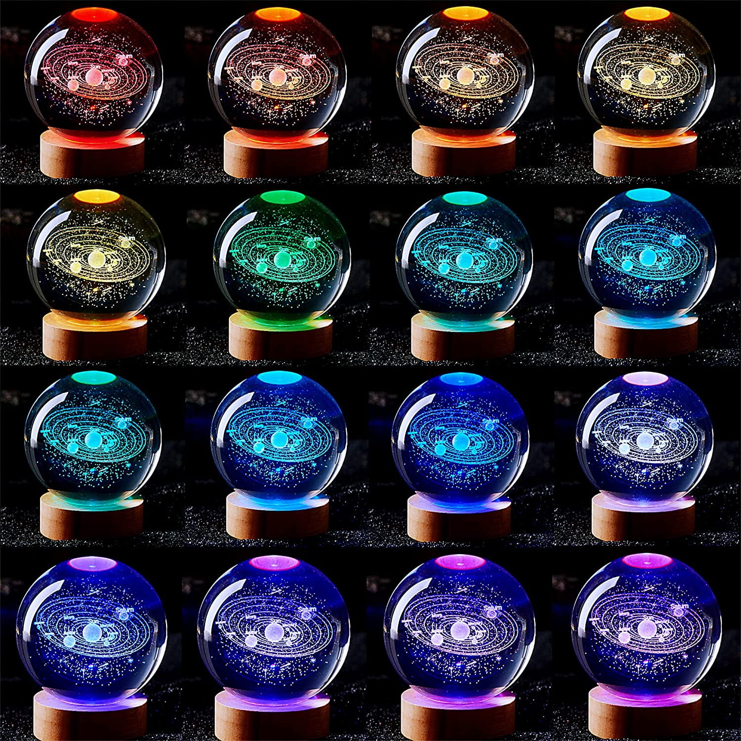OPVM-3D Solar System Crystal Ball Lamp,3.15 Inch K9 Crystal Ball Night ...