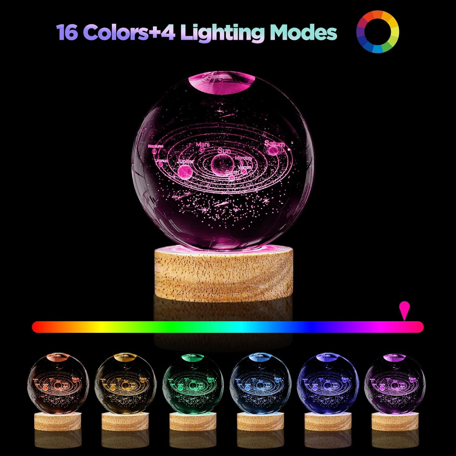 OPVM-3D Solar System Crystal Ball Night Light,3.15in k9 Crystal Ball ...