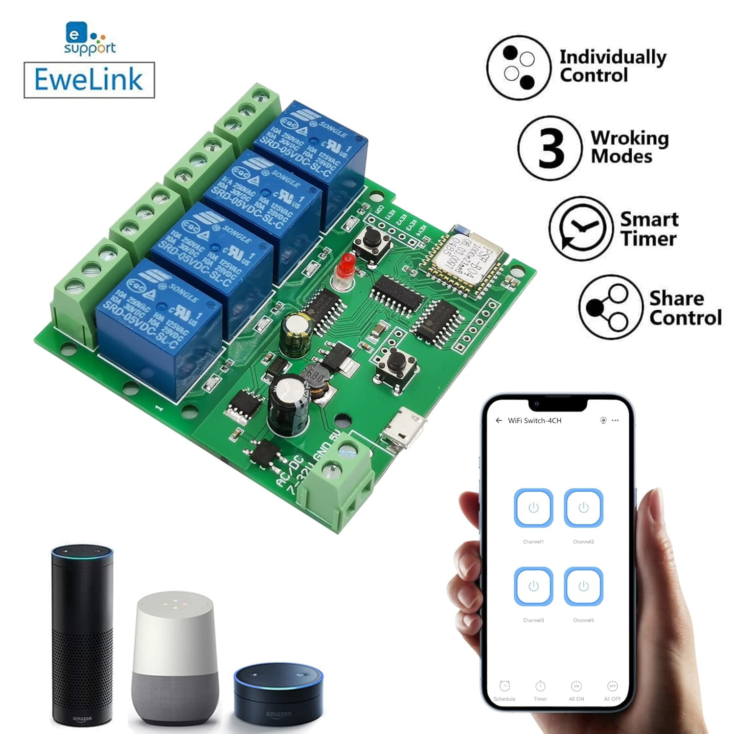 OPVM-4 Channel WiFi instantaneous Jog Relay self-Locking Switch Module ...