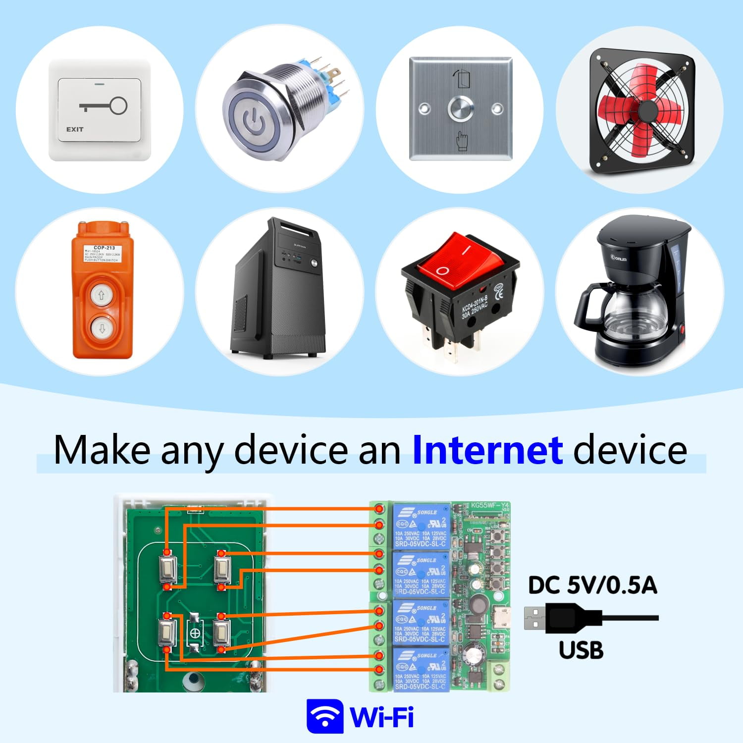 OPVM-4 Channels WiFi Smart Switch, DC 5V 12V 24V 36V Passive Output ...