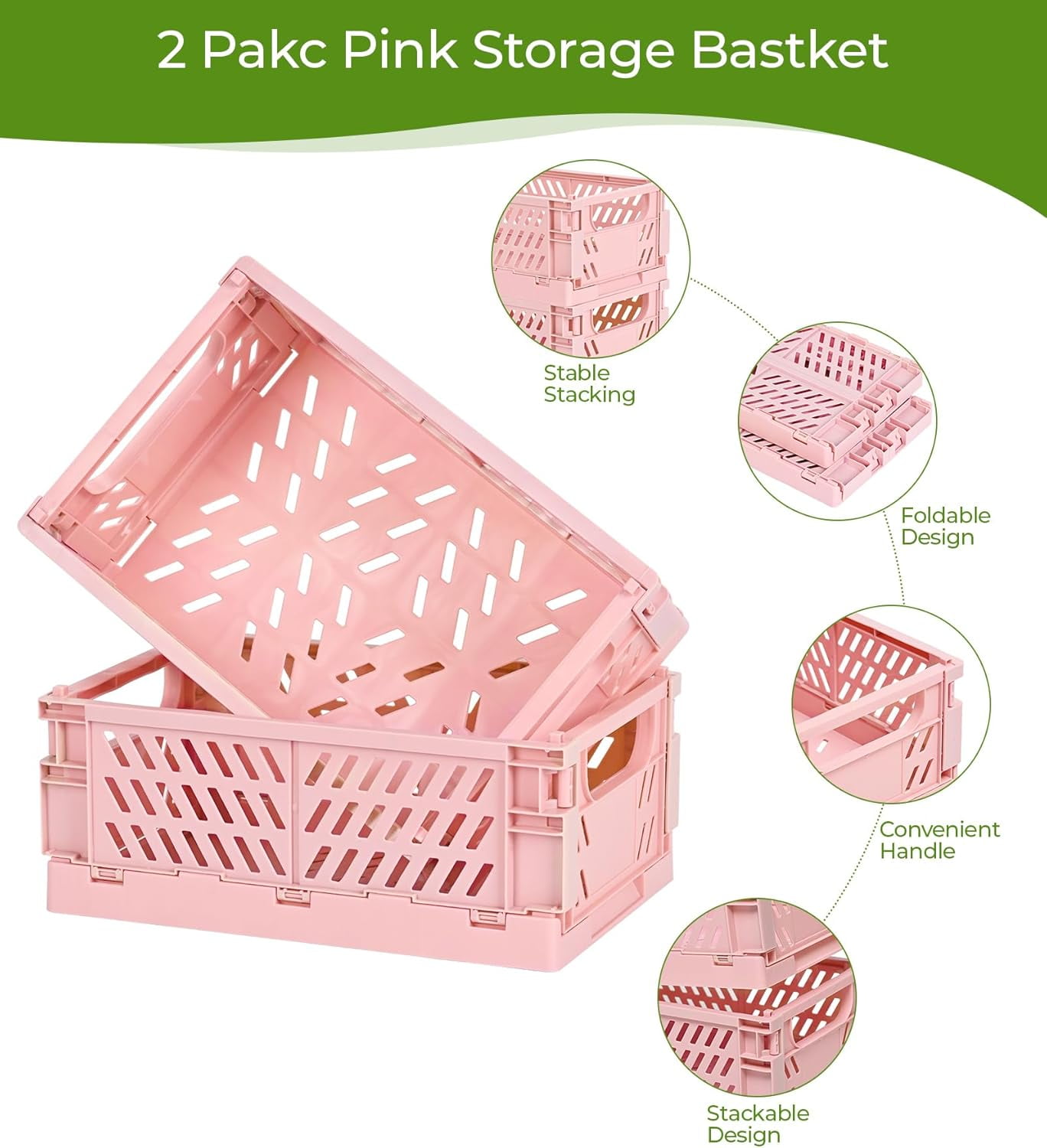 OPVM-4-Pack Small Pastel Plastic Storage Baskets, Collapsible Crates ...
