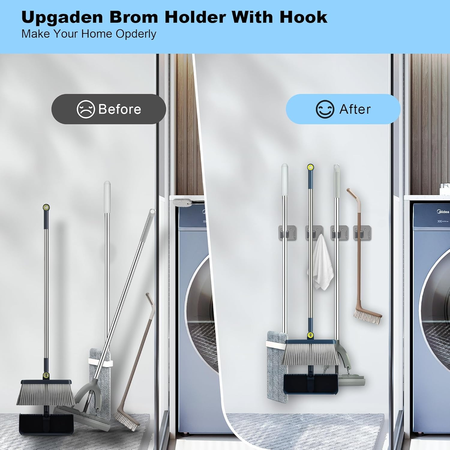 OPVM-4 Pack Stainless Steel Mop and Broom Gripper with Hook, Screw ...