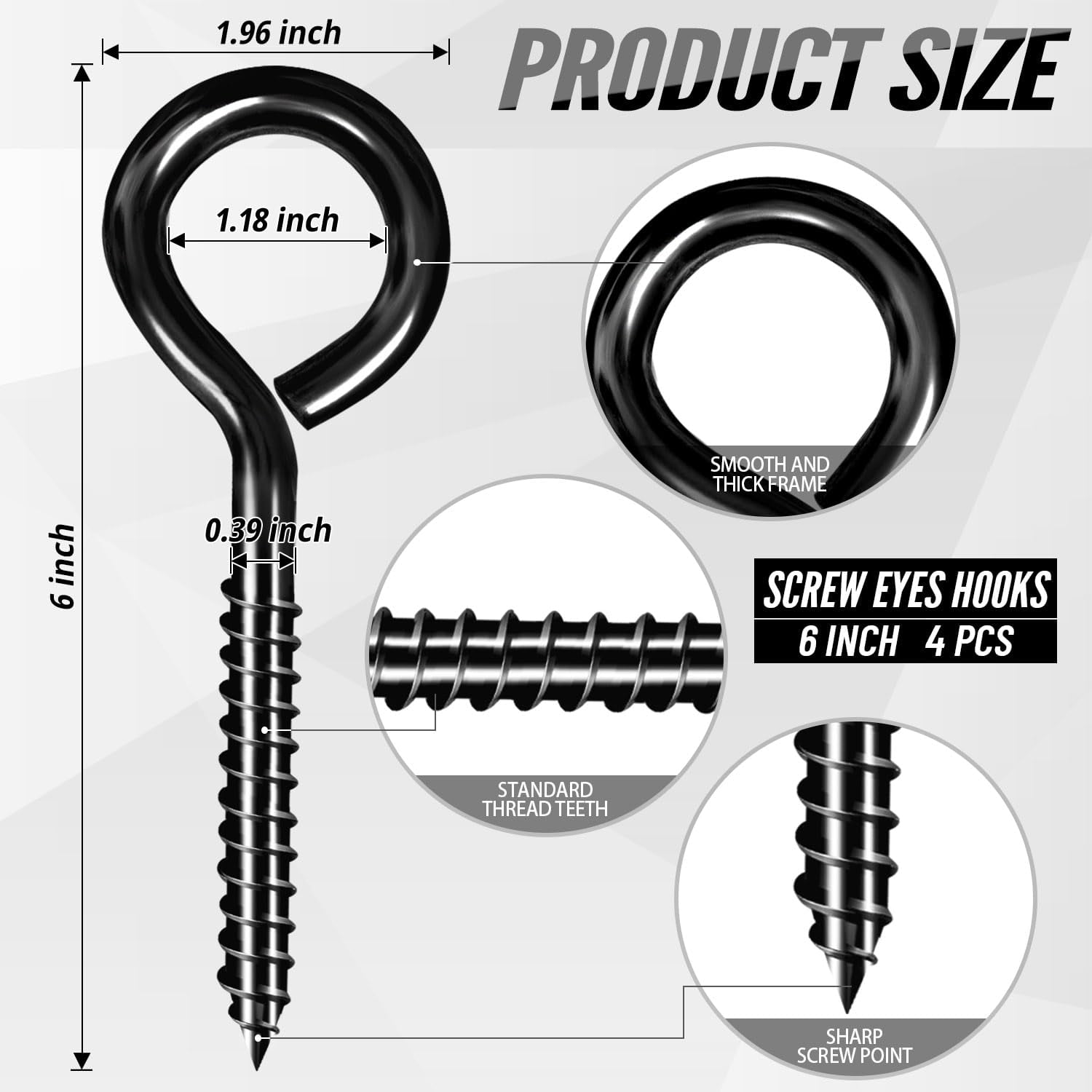 OPVM-4PCS 6 Inch Heavy Duty Screw Eyes Hooks, Self Tapping Eyelet ...
