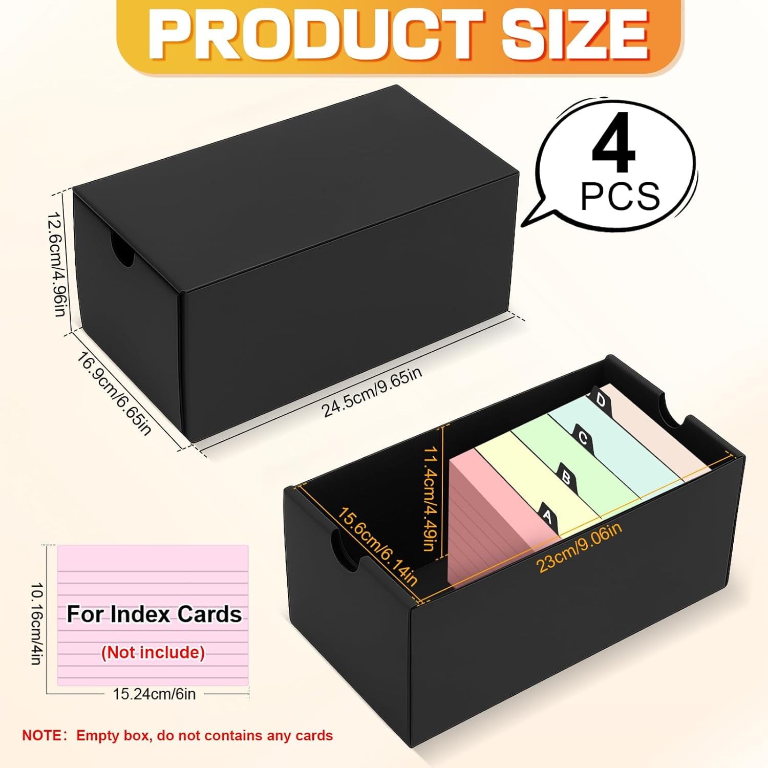 OPVM-4Packs 4x6 Index Card Box,Index Card Organizer Box with Lid ,Hold 4000 Cards,Black Recipe ...