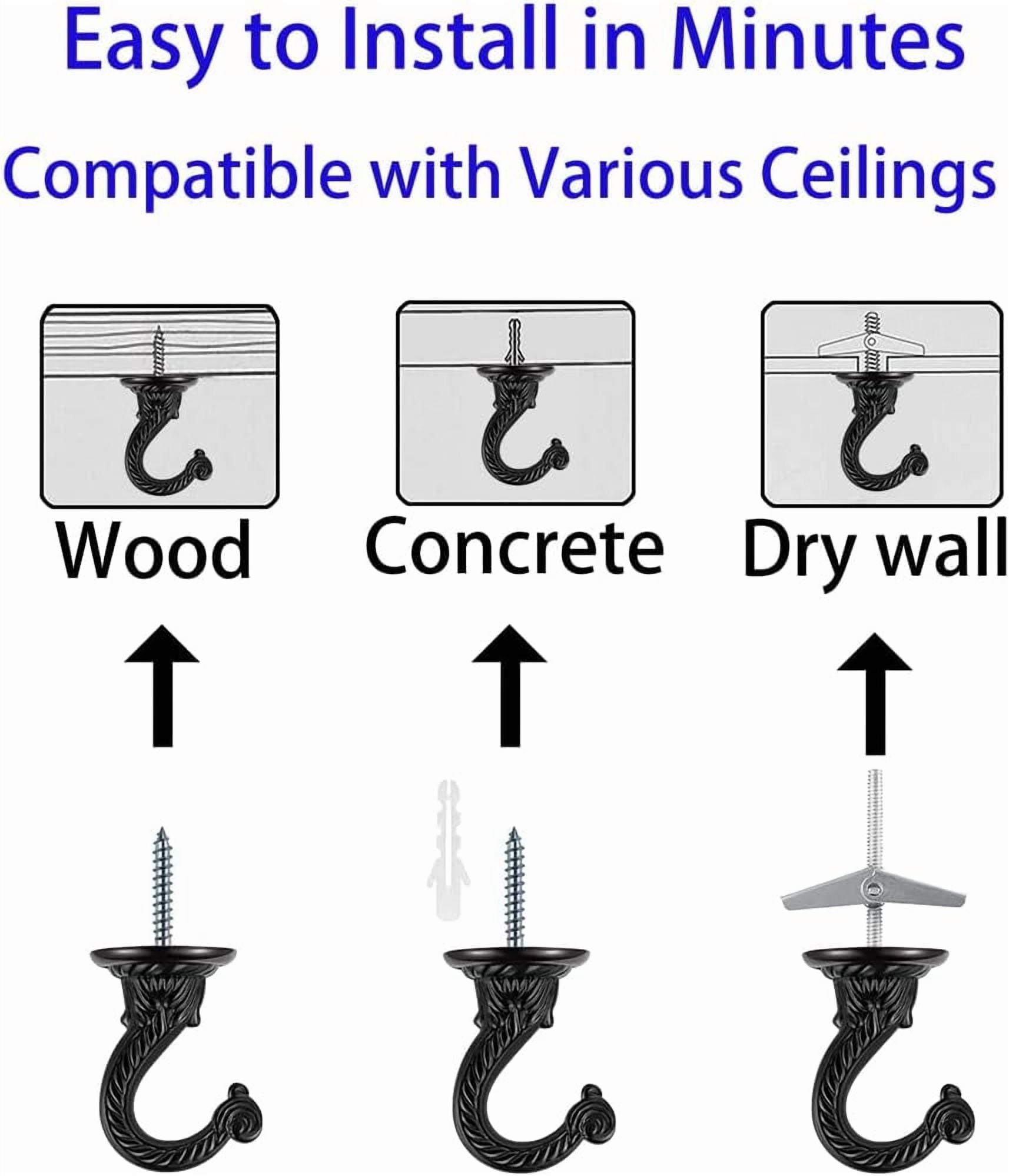 OPVM-6 Sets Large Swag Ceiling Hooks Heavy Duty Swag Hook with Hardware ...