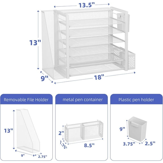 OPVM-6 Tier Desk File Organizer, Paper Letter Tray Organizer with File ...