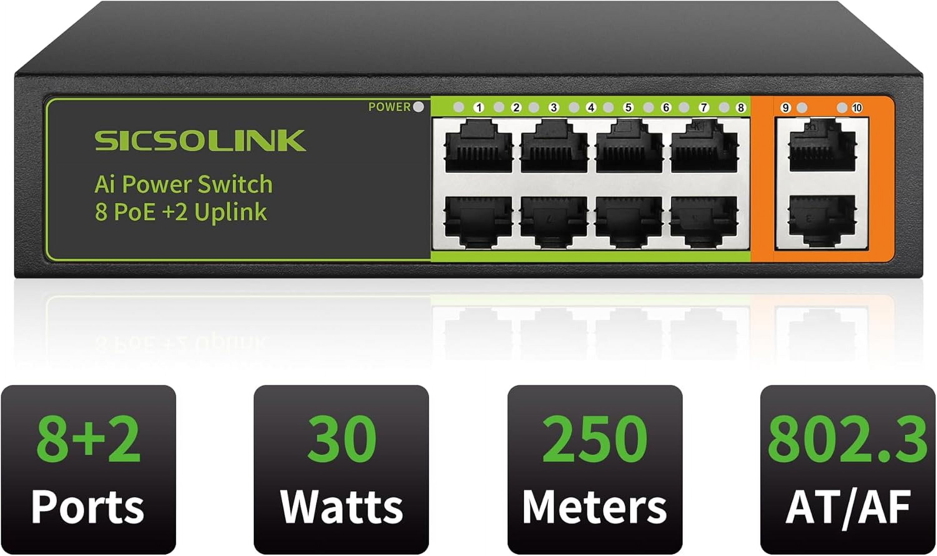 OPVM-8 Ports PoE+ Ethernet Switch 2 Uplink 802.3af/at 120W Total Power ...