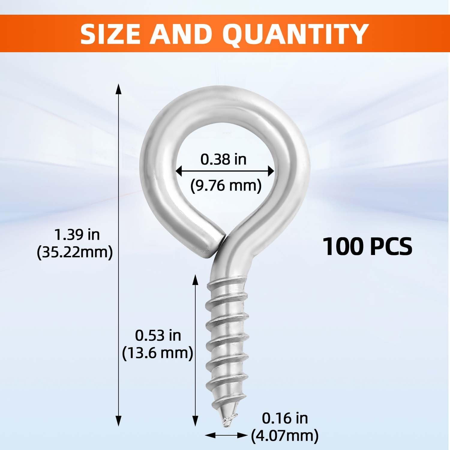 OPVM-#8 x 1-3/8" (1.4 Inch) Screw Eyes, Screw in Eye Hooks for Securing ...