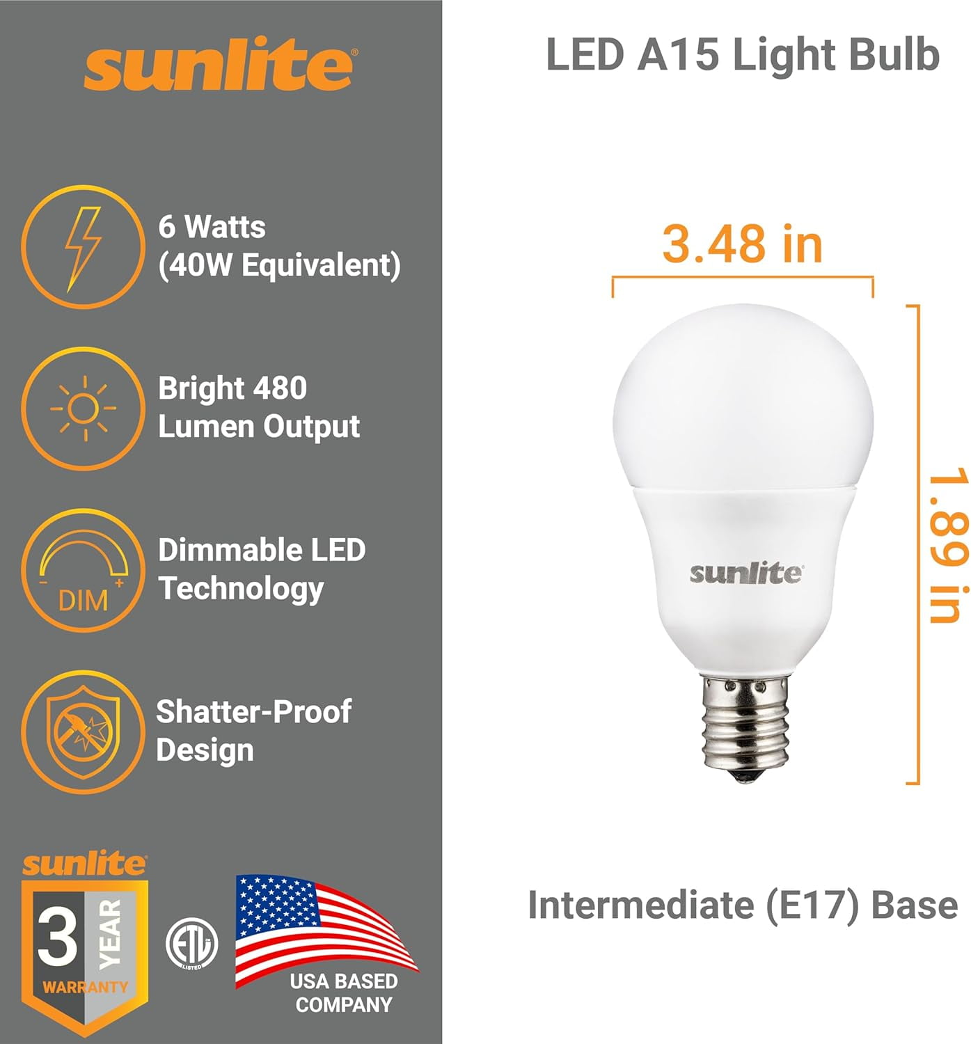 OPVM-80337 LED A15 Light Bulb, 6 Watts (40W Equivalent), Intermediate ...