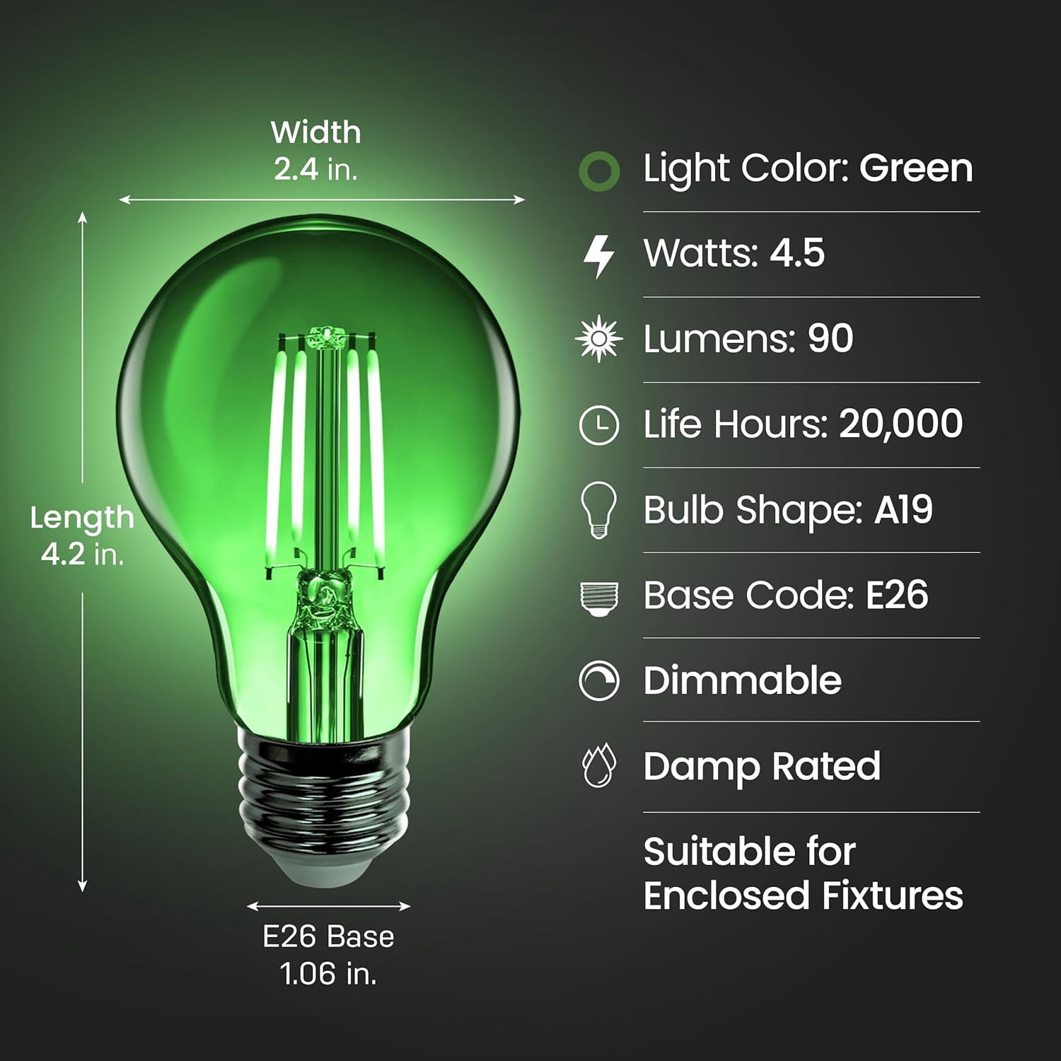 OPVM-A19/TG/LED/6 25W Equivalent Dimmable Clear Glass Filament Colored ...