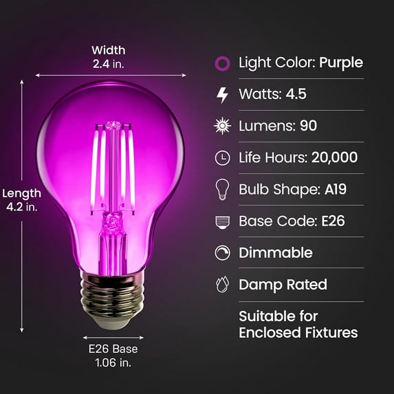 OPVM-A19/TP/LED/6 25W Equivalent Dimmable Clear Glass Filament Colored ...