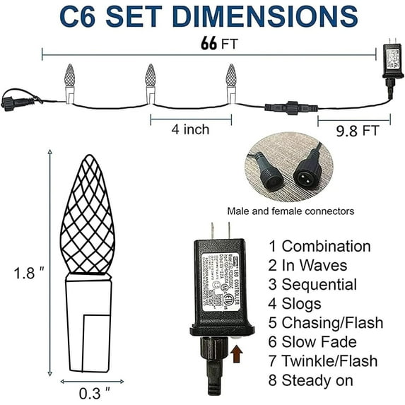 OPVM-C6 Christmas String Lights, 200 LED 66 FT Outdoor with 8 Modes ...