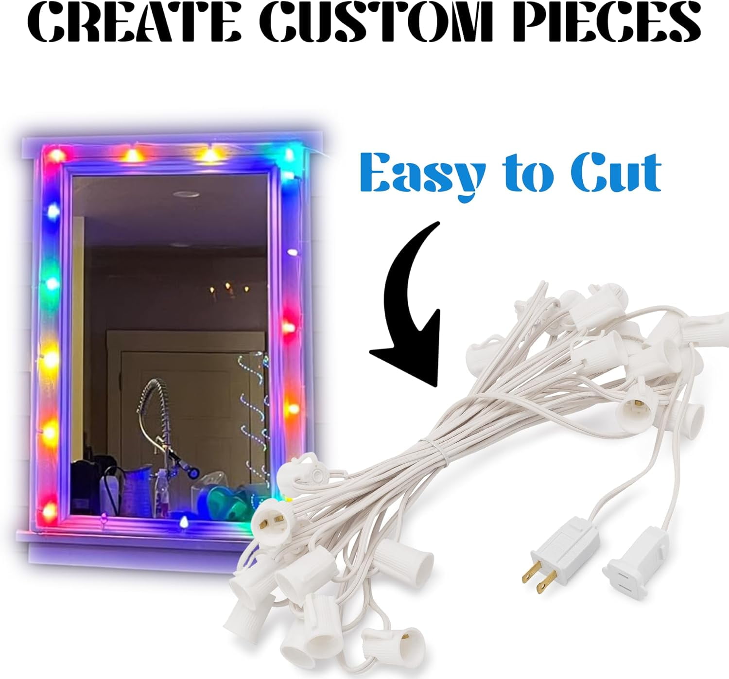 OPVM-C7 Light Strings | 25' White Cord with 12" Socket Spacing, E12 C7 ...
